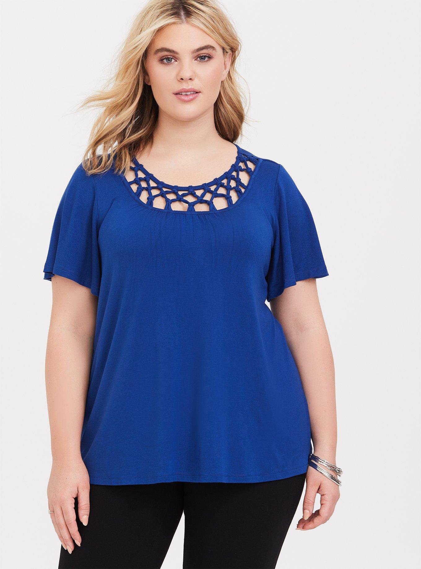 Plus Size - Super Soft Blue Macrame Tee - Torrid