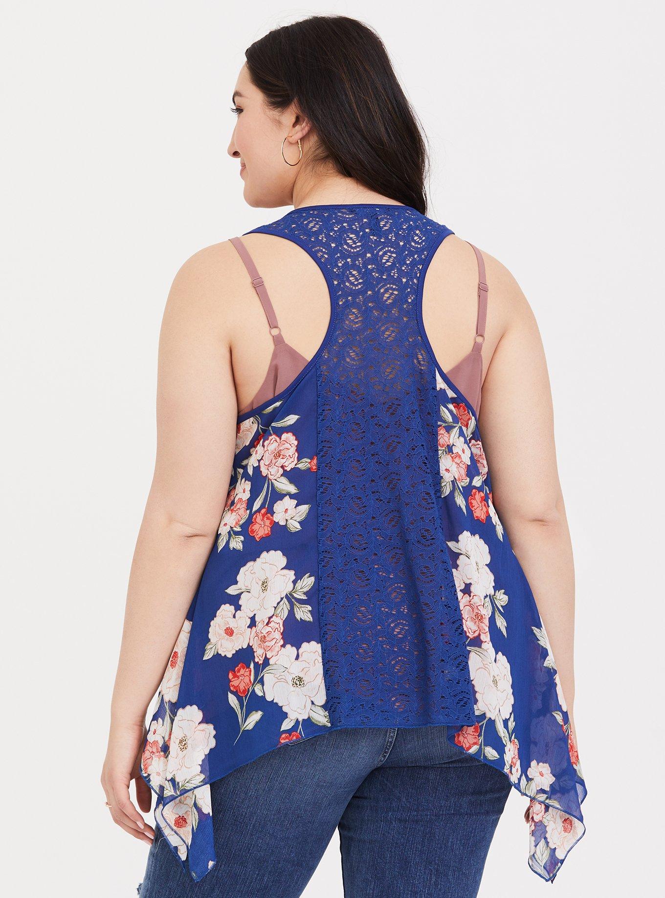 Plus Size - Blue Floral Lace Chiffon Vest - Torrid