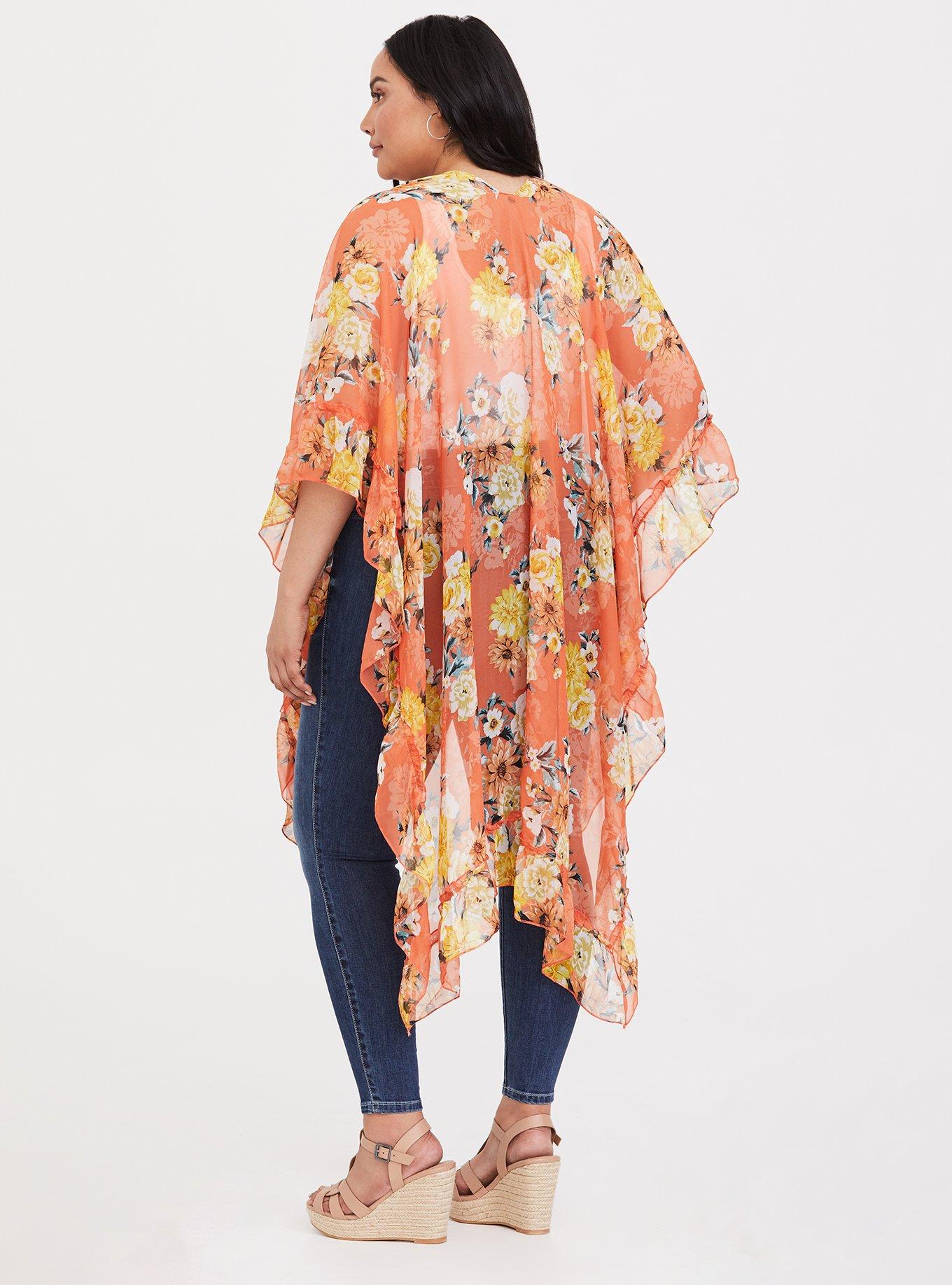 Plus Size - Orange Floral Chiffon Ruana - Torrid