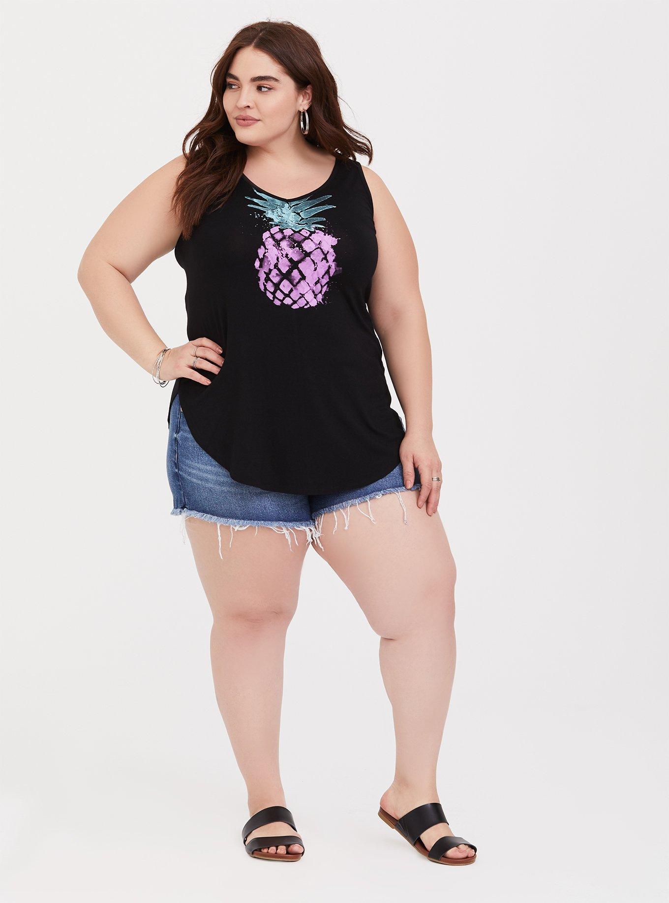 Plus Size - Super Soft Black Pineapple Tank - Torrid