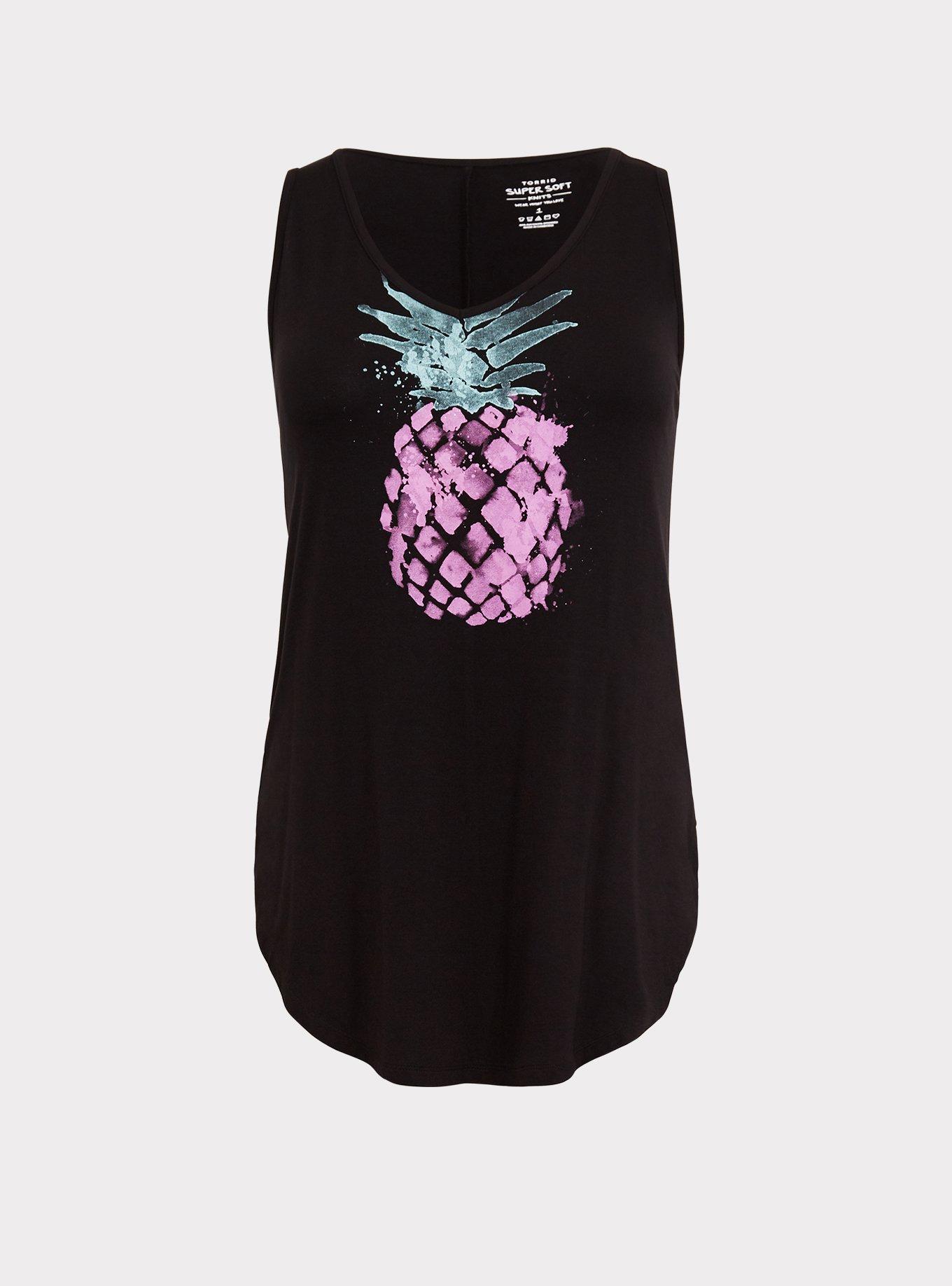 Plus Size - Super Soft Black Pineapple Tank - Torrid