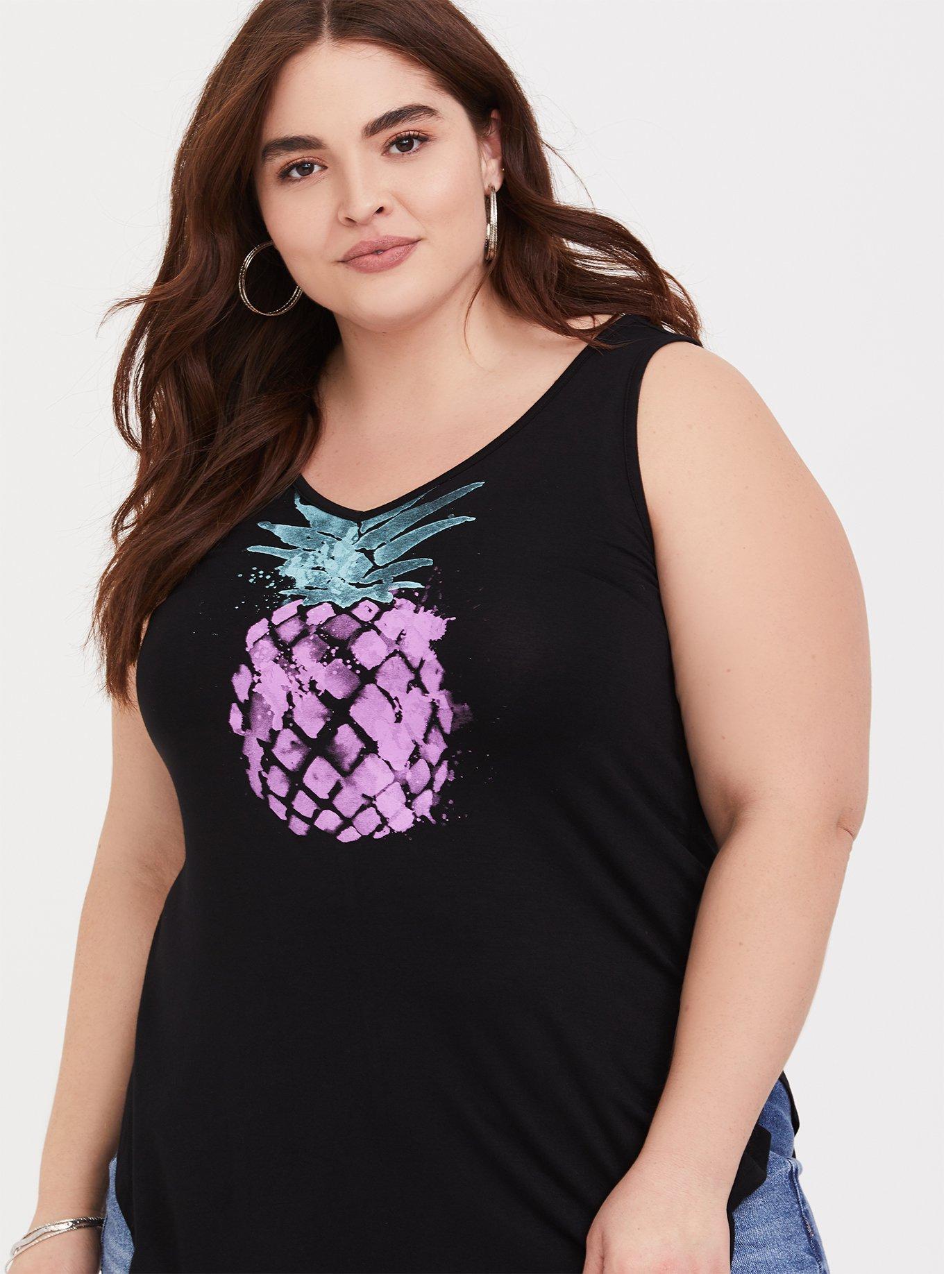 Plus Size - Super Soft Black Pineapple Tank - Torrid