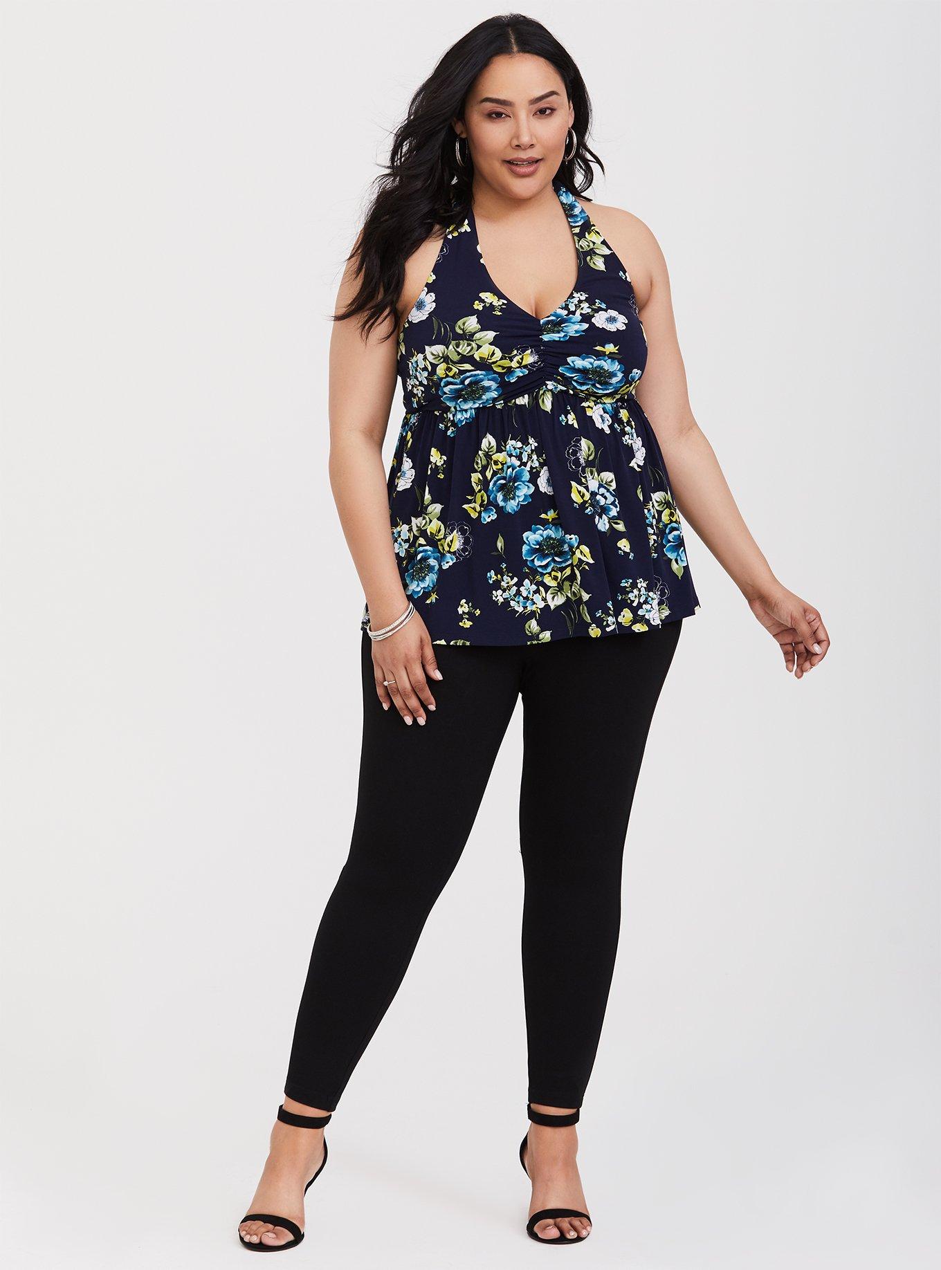 Plus Size - Navy Floral Studio Knit Halter Top - Torrid