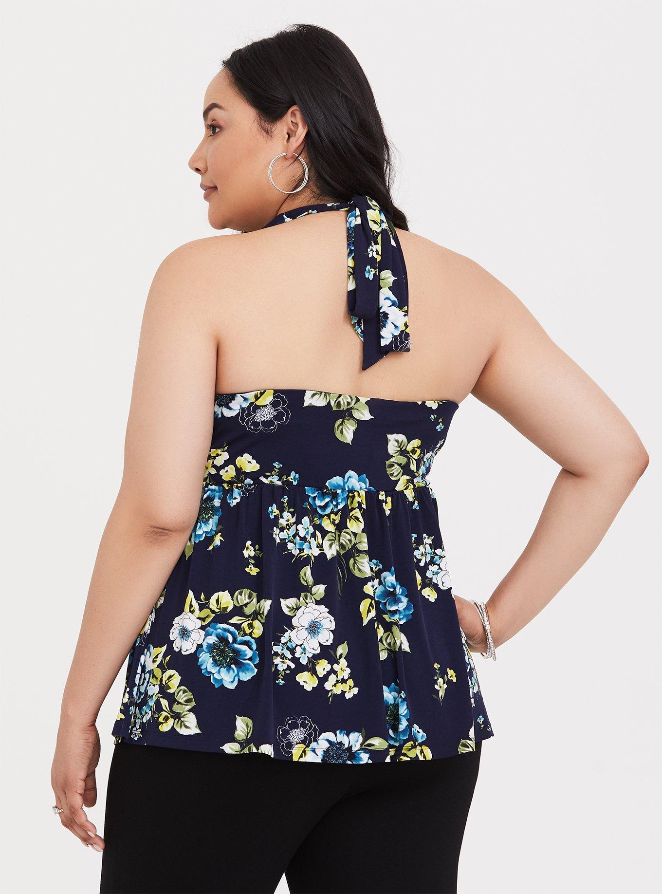 Plus Size - Navy Floral Studio Knit Halter Top - Torrid