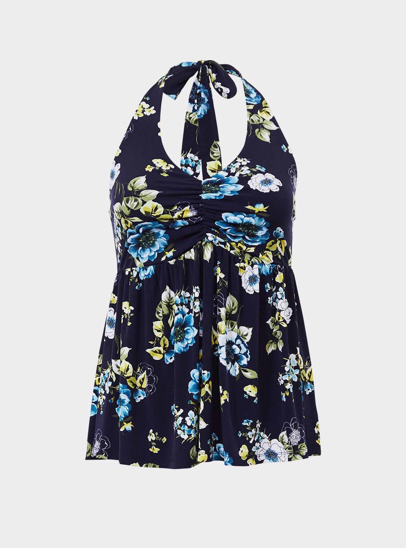 Plus Size - Navy Floral Studio Knit Halter Top - Torrid
