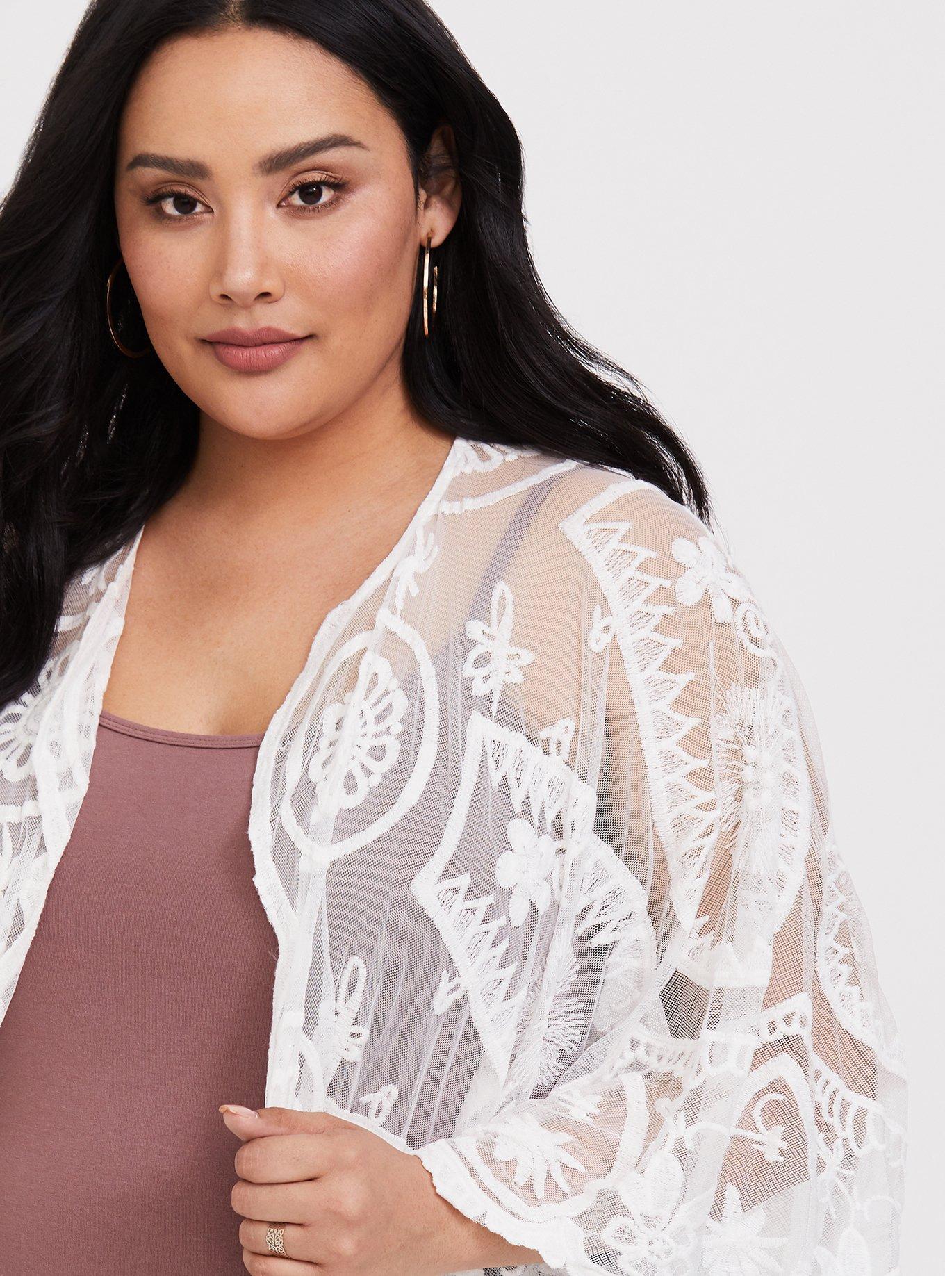 Plus Size - Ivory Cutout Scalloped Lace Ruana - Torrid