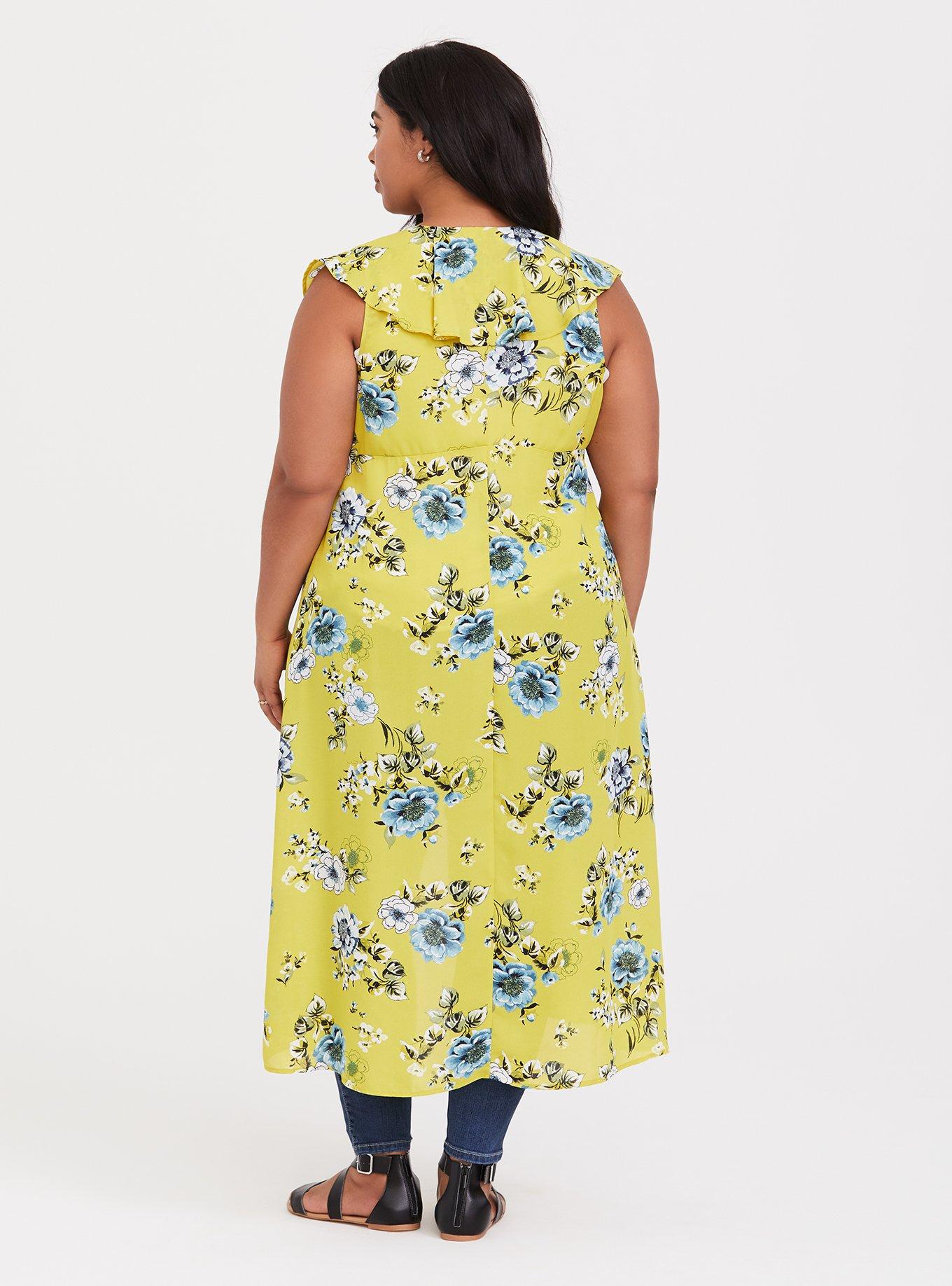 Plus Size - Yellow Floral Ruffle Chiffon Duster - Torrid