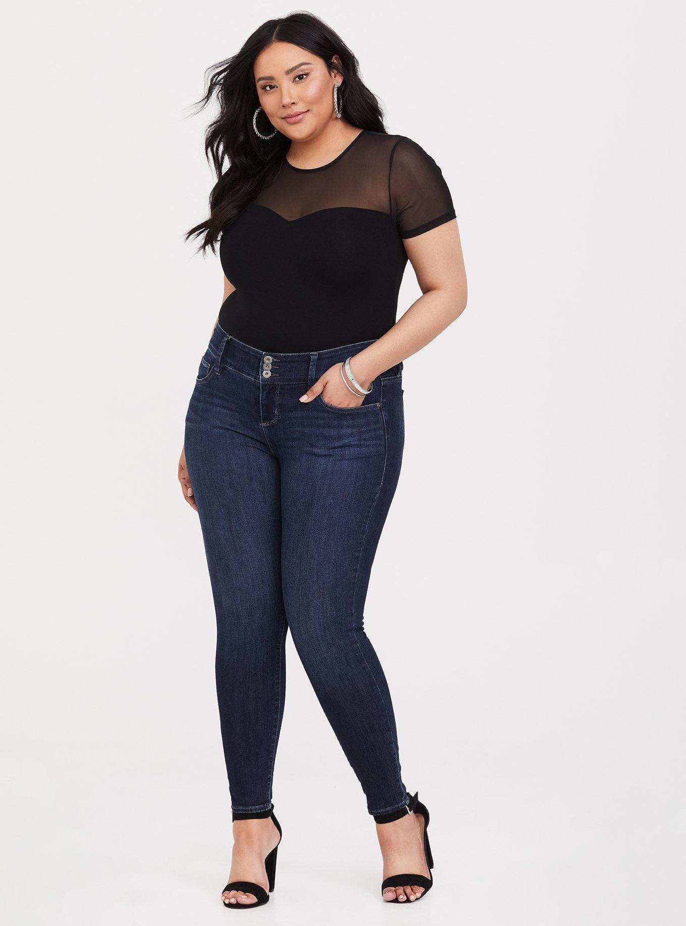 Plus Size - Black Illusion Neck Foxy Tee - Torrid