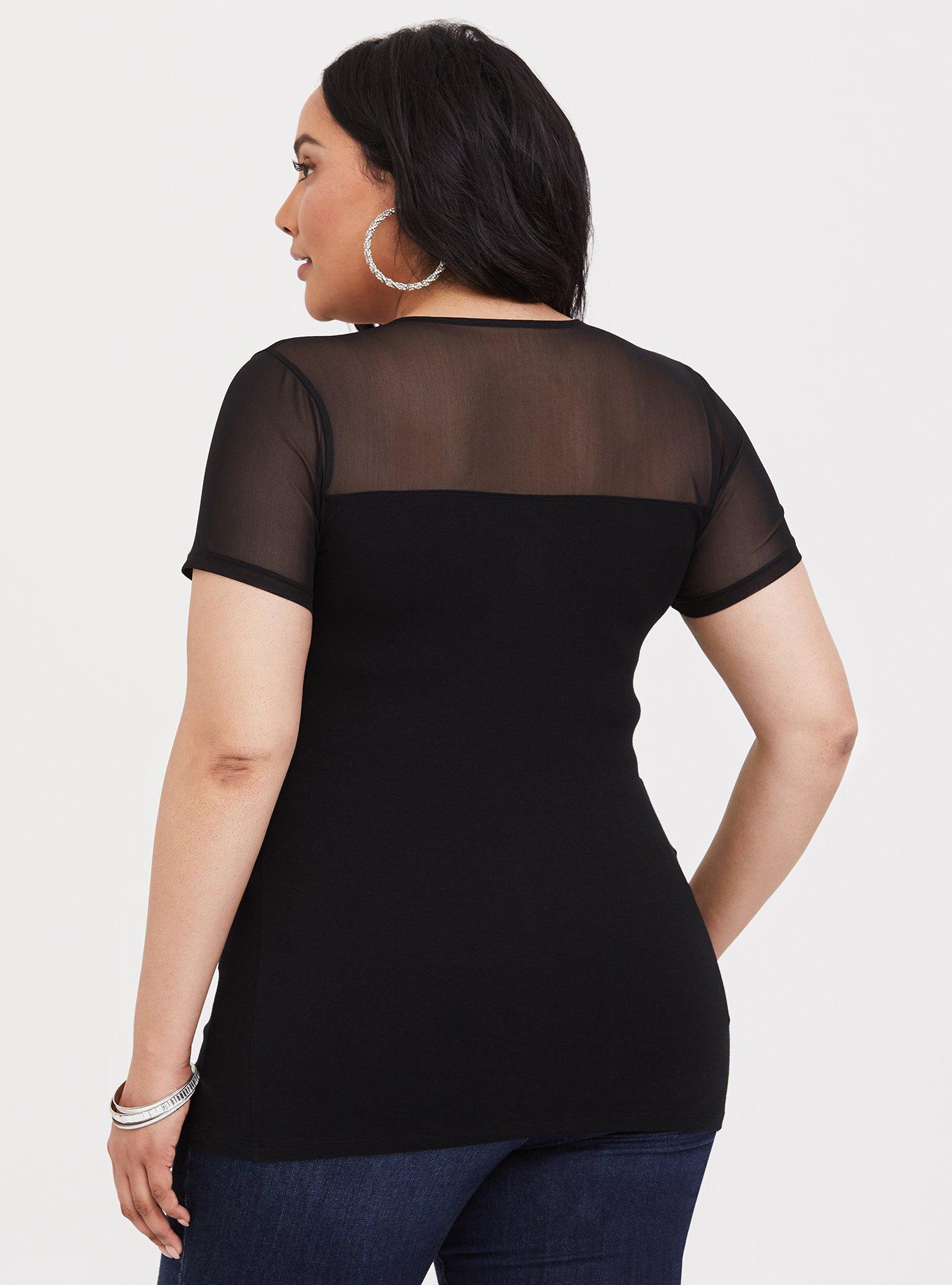 Plus Size - Black Illusion Neck Foxy Tee - Torrid
