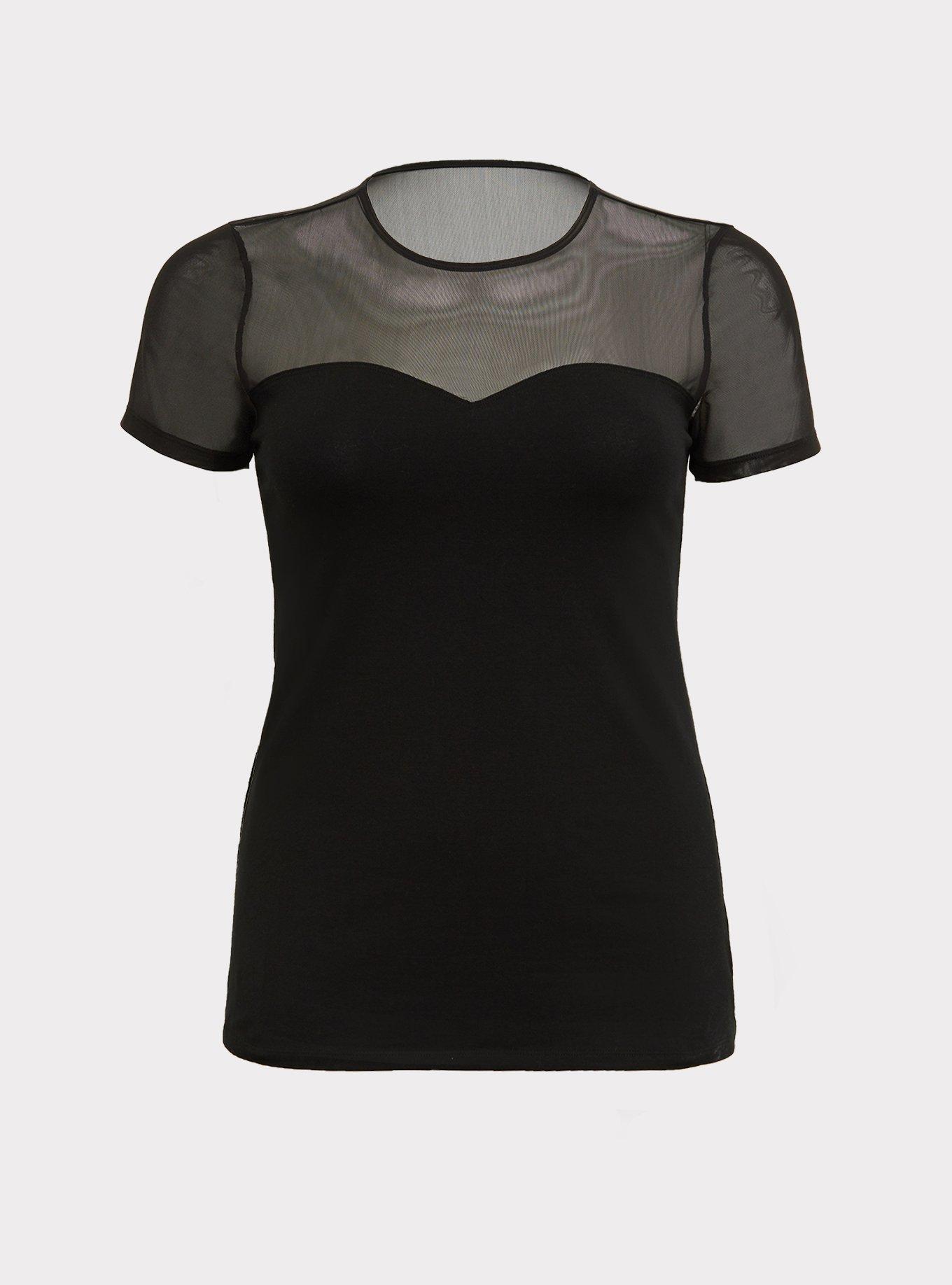 Plus Size - Black Illusion Neck Foxy Tee - Torrid