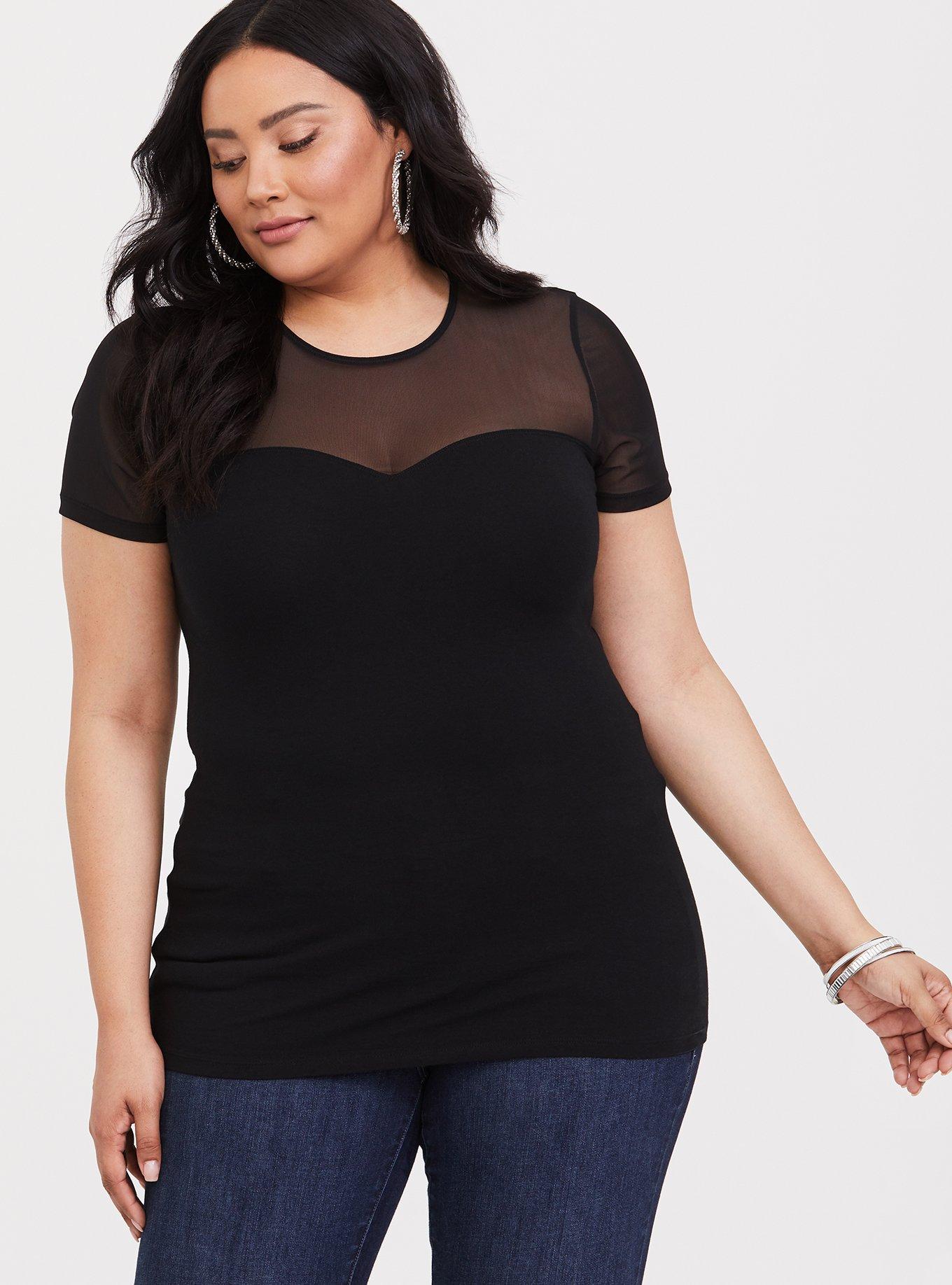 Plus Size - Black Illusion Neck Foxy Tee - Torrid