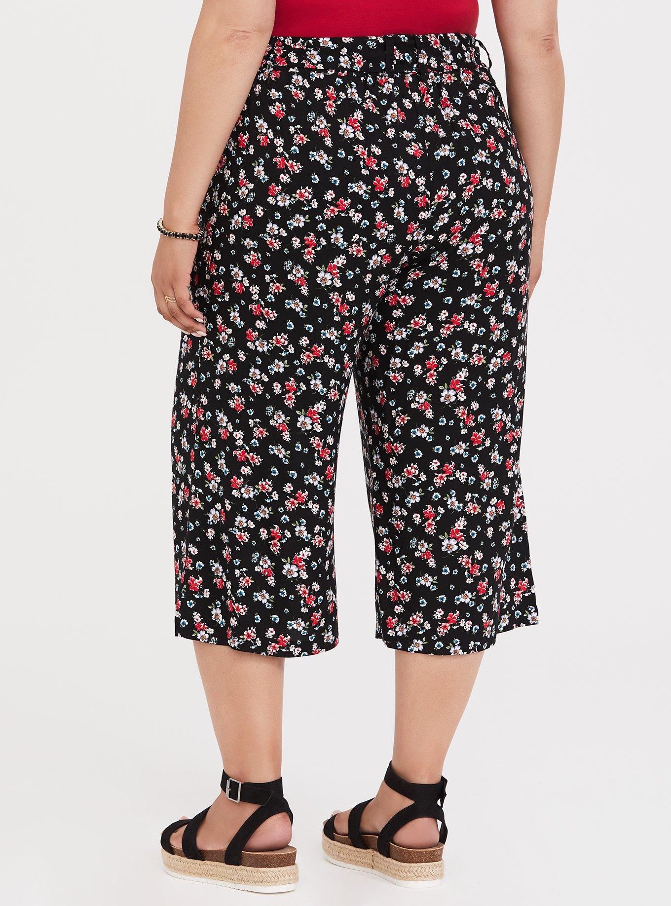 Plus Size - Black Floral Challis Culotte Pant - Torrid