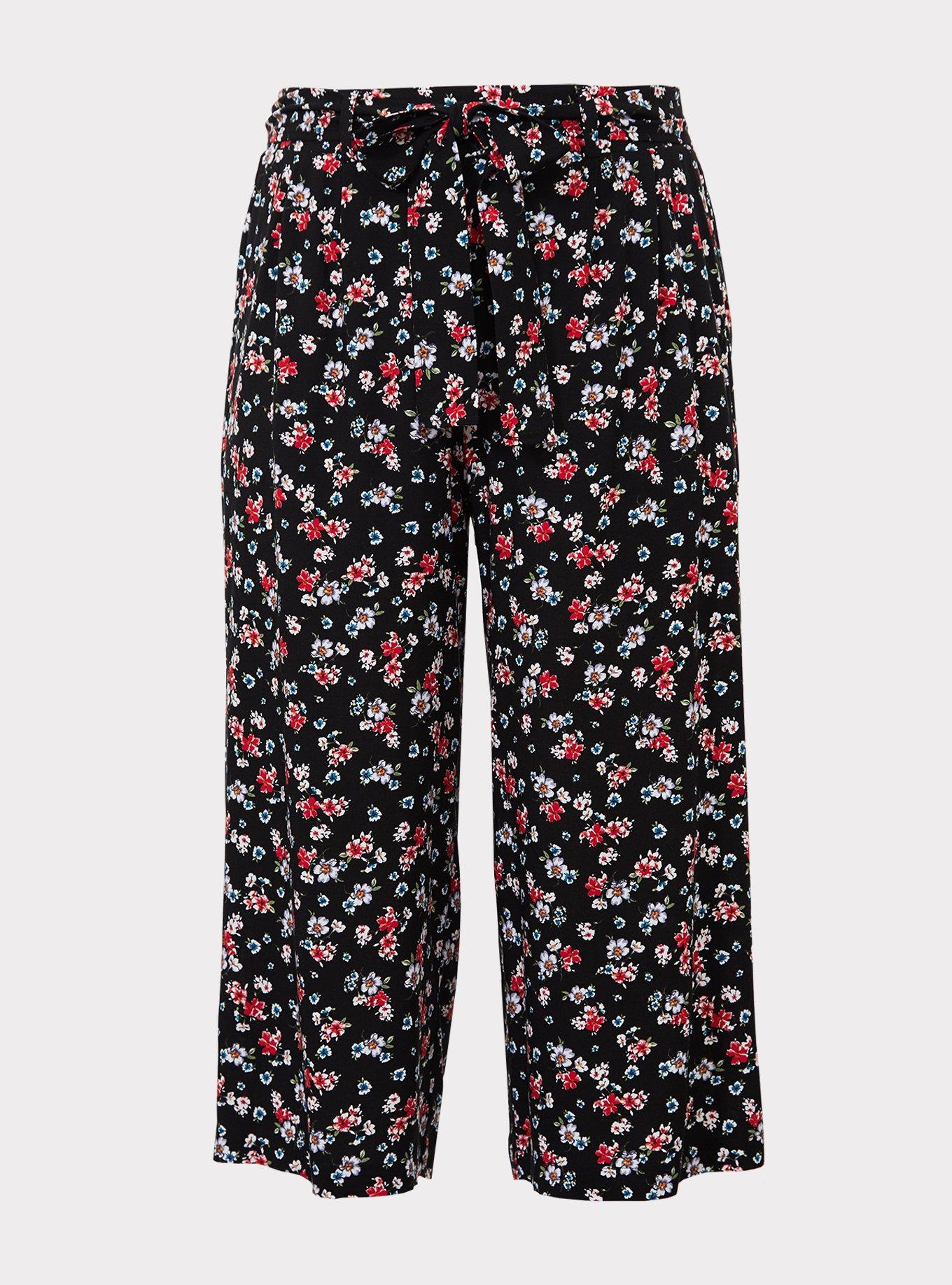 Plus Size - Black Floral Challis Culotte Pant - Torrid