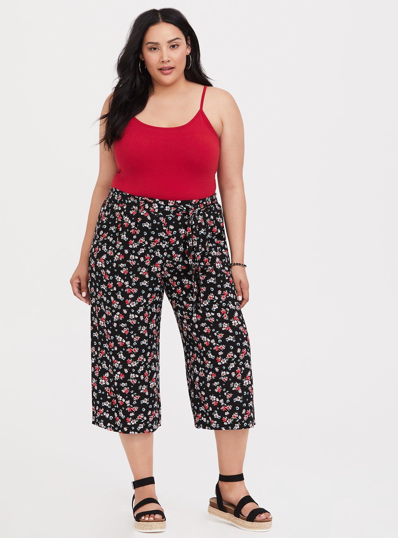 Plus Size - Black Floral Challis Culotte Pant - Torrid