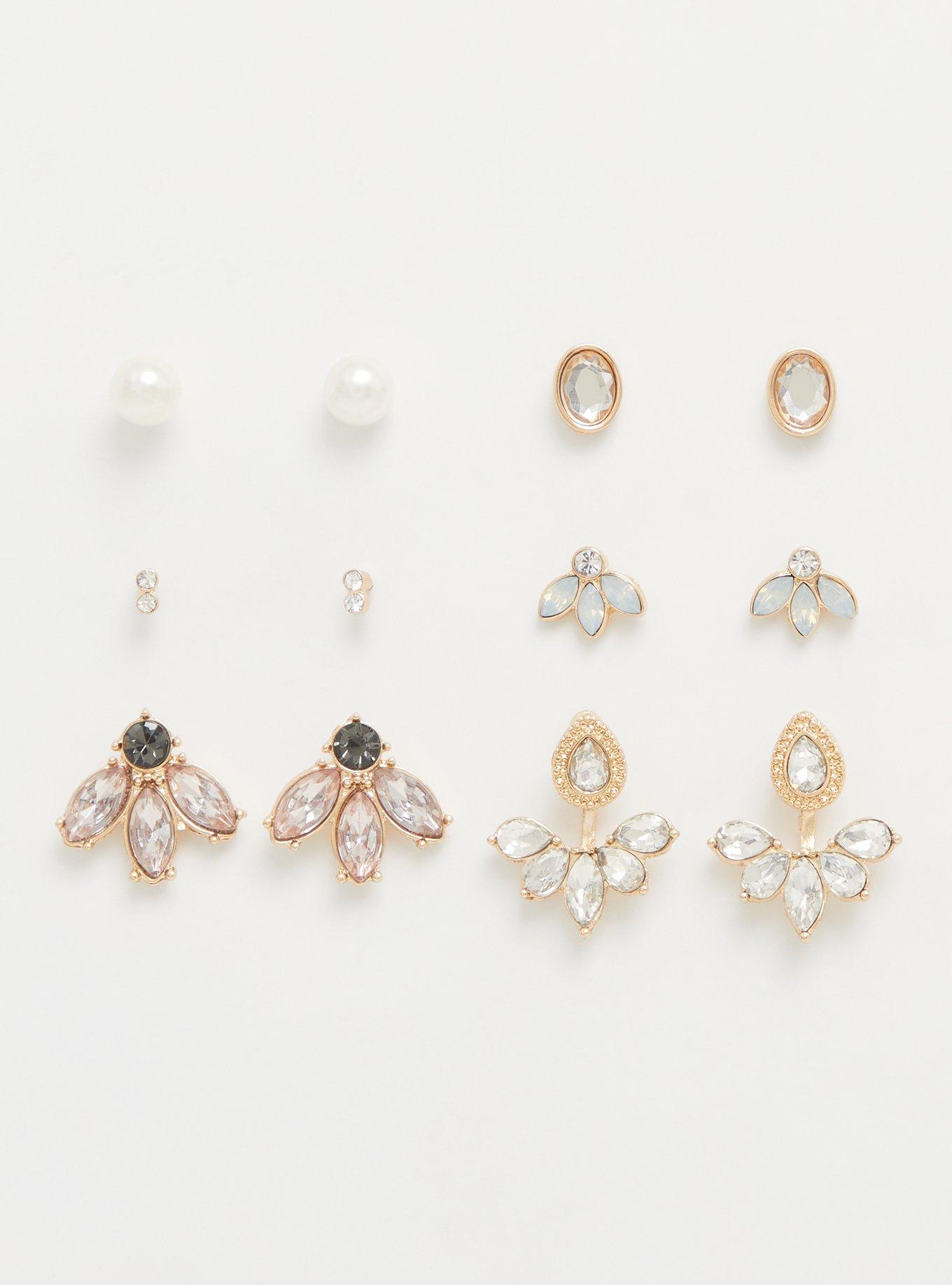 Plus Size - Multi Crystal Stud Earrings Set - Set of 6 - Torrid