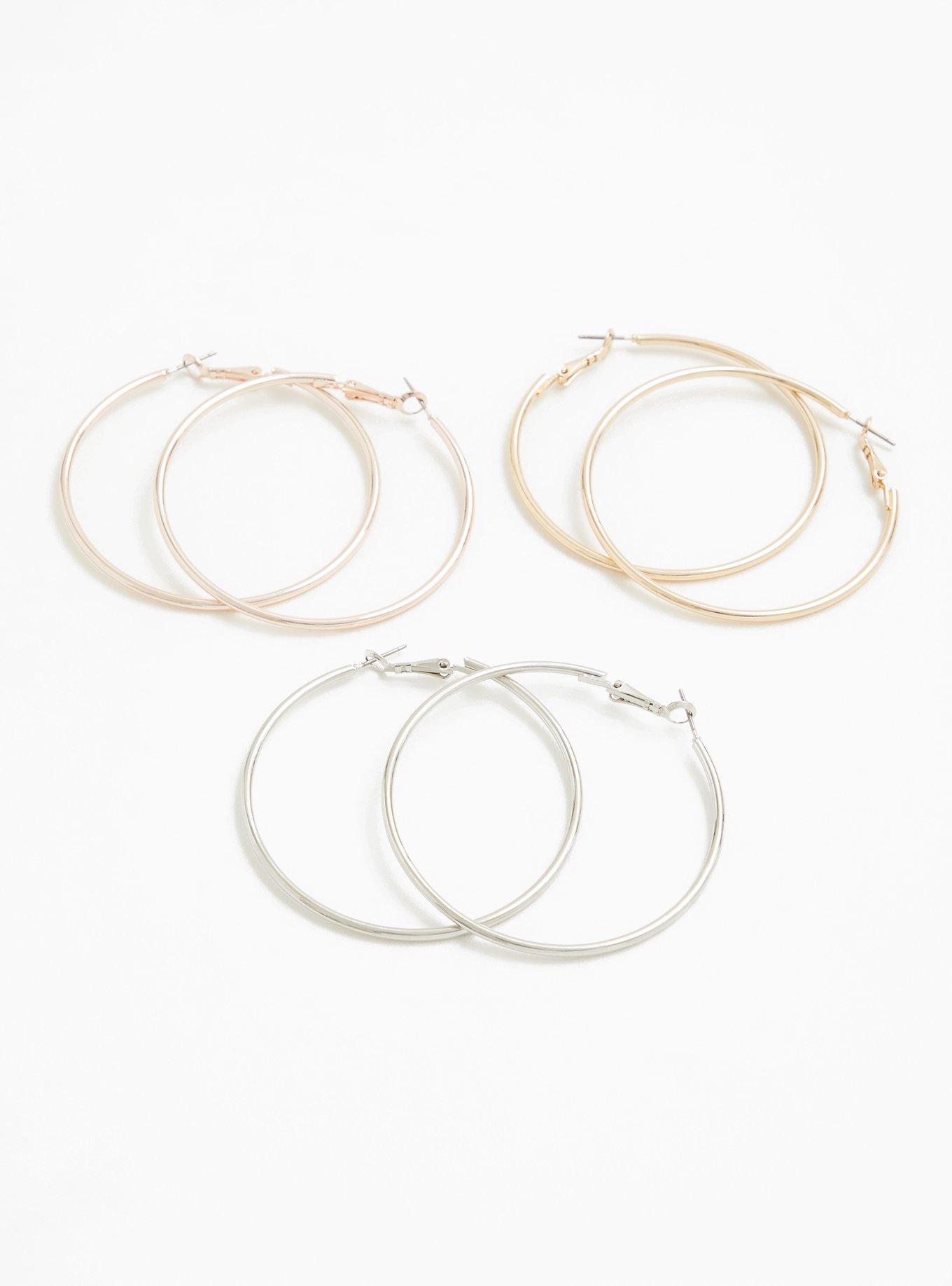 Plus Size - Metallic Hoop Earrings - Set of 3 - Torrid