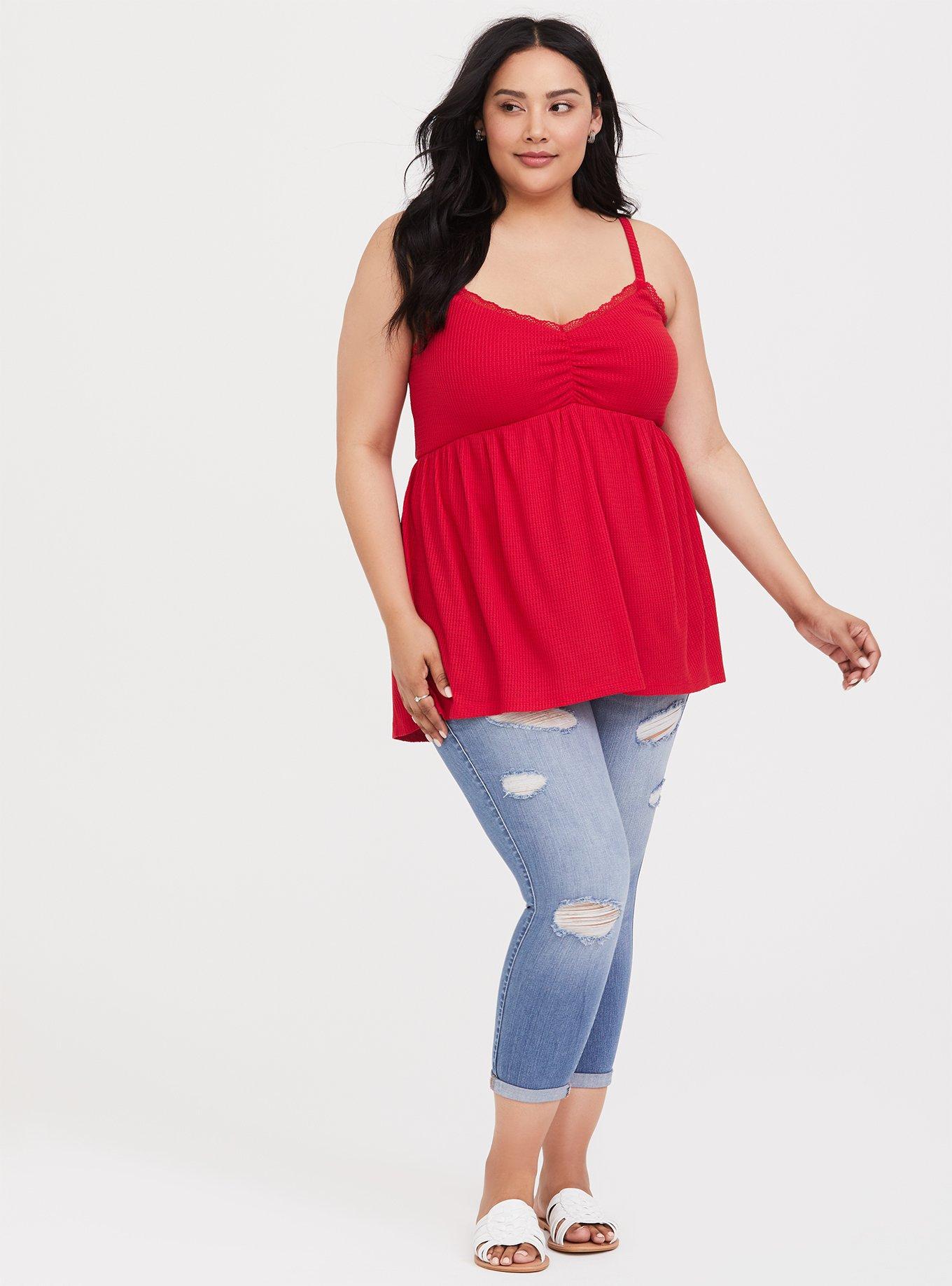 Plus Size - Red Waffle Knit Babydoll Cami - Torrid