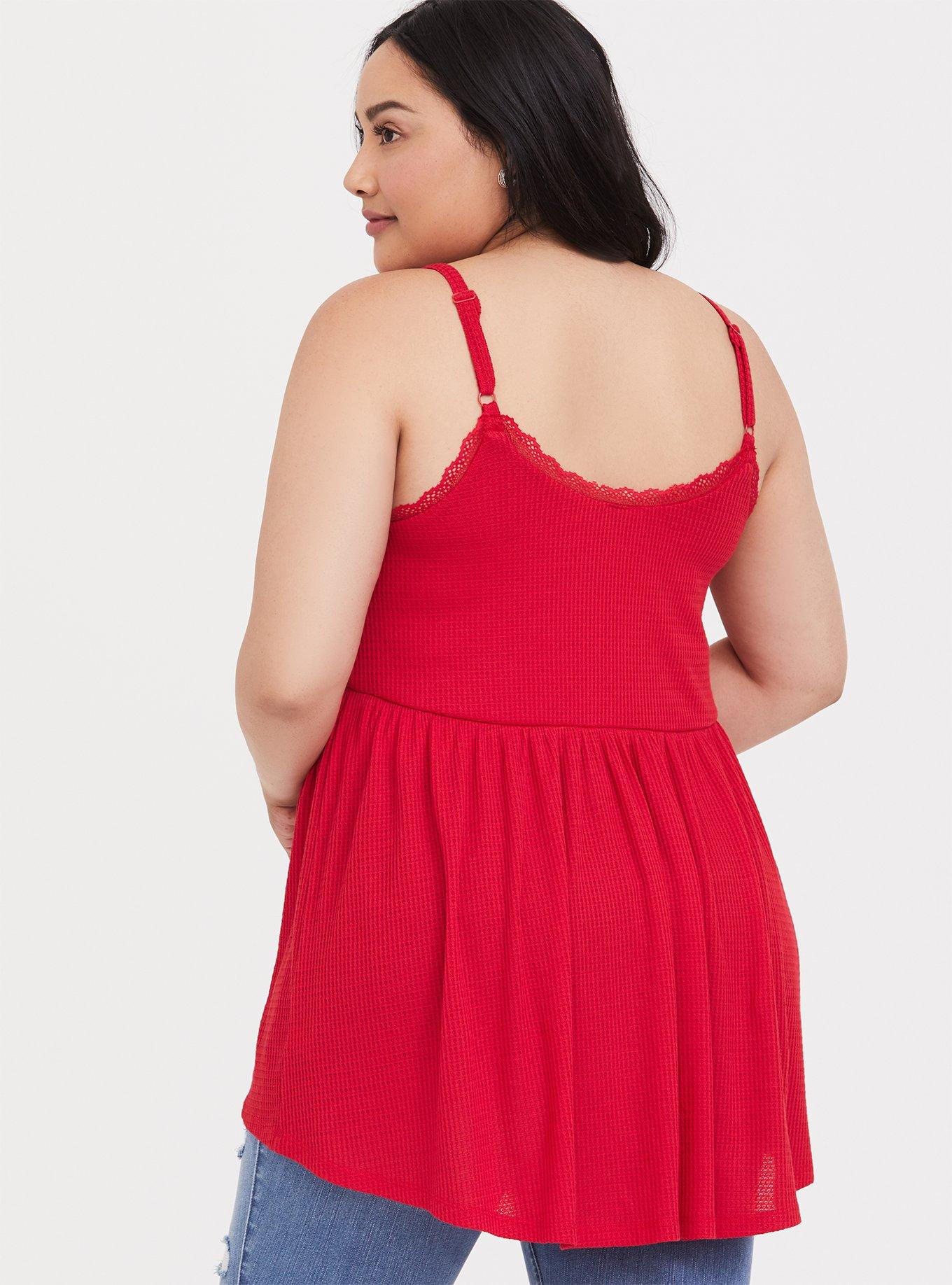 Plus Size - Red Waffle Knit Babydoll Cami - Torrid