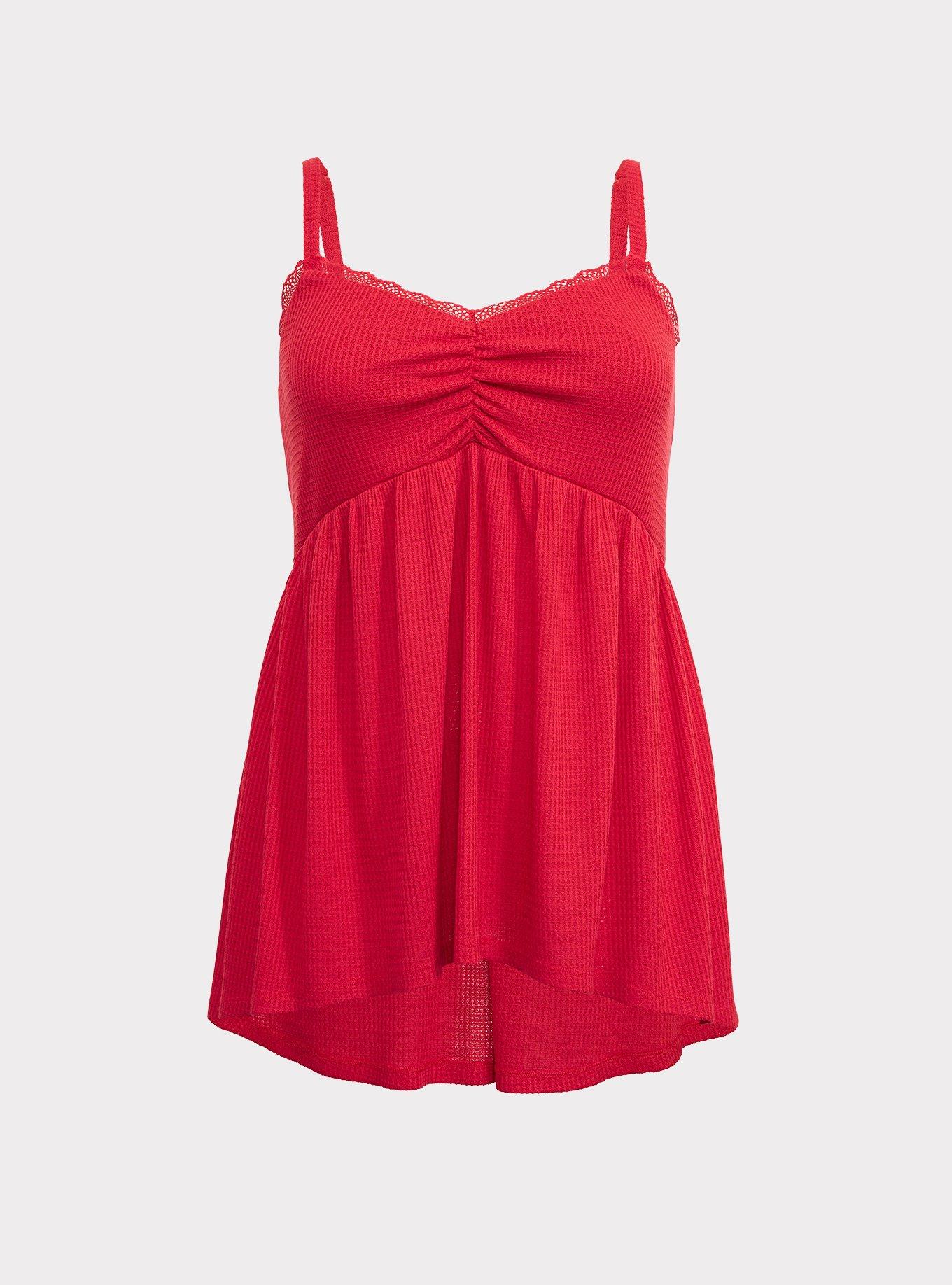 Plus Size - Red Waffle Knit Babydoll Cami - Torrid
