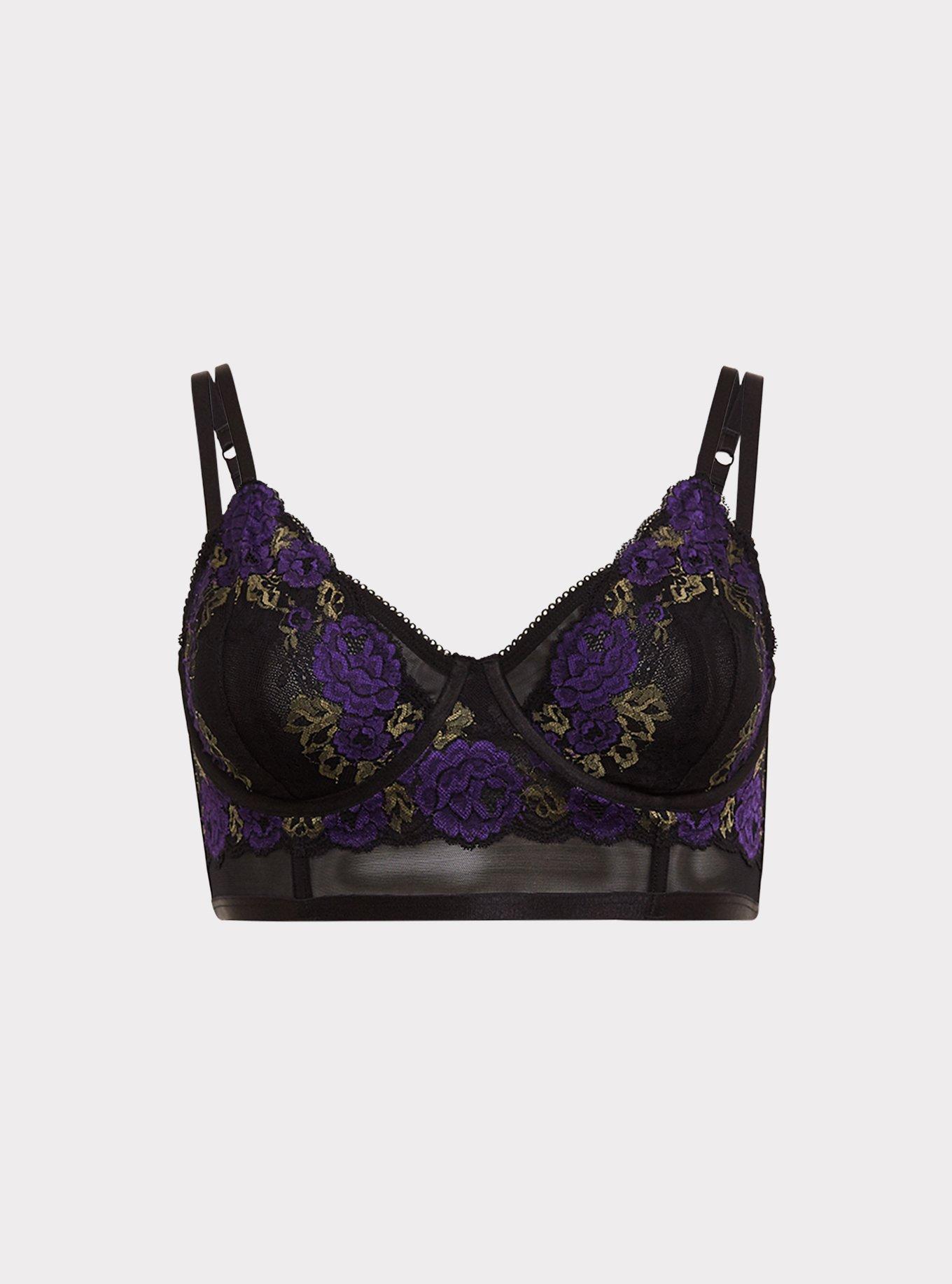 Plus Size - Black & Purple Lace Longline Underwire Bralette - Torrid