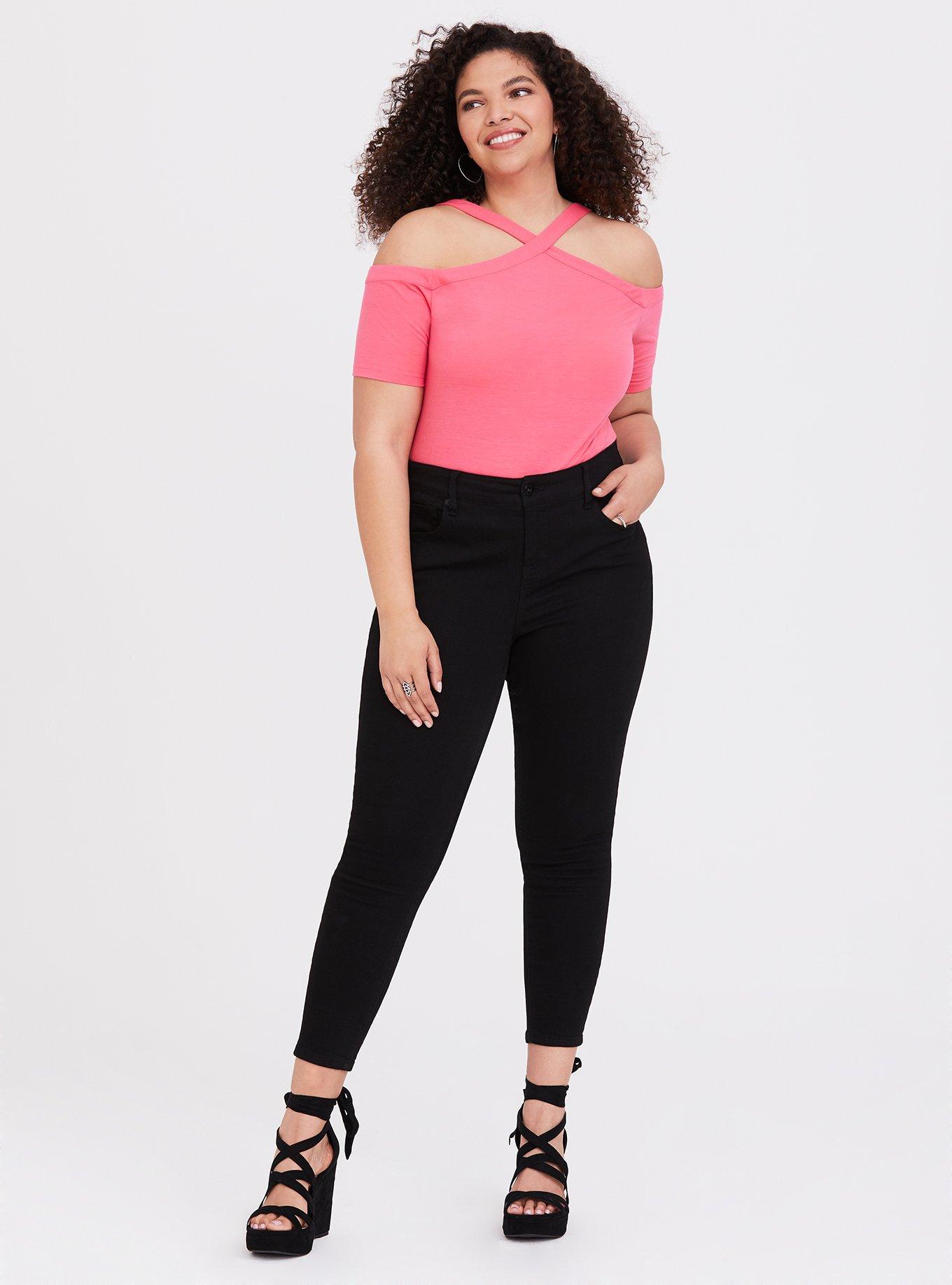 Plus Size - Pink Cross Neck Cold Shoulder Foxy Tee - Torrid