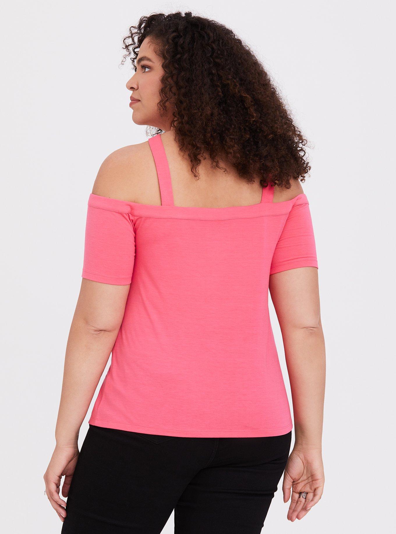 Plus Size - Pink Cross Neck Cold Shoulder Foxy Tee - Torrid