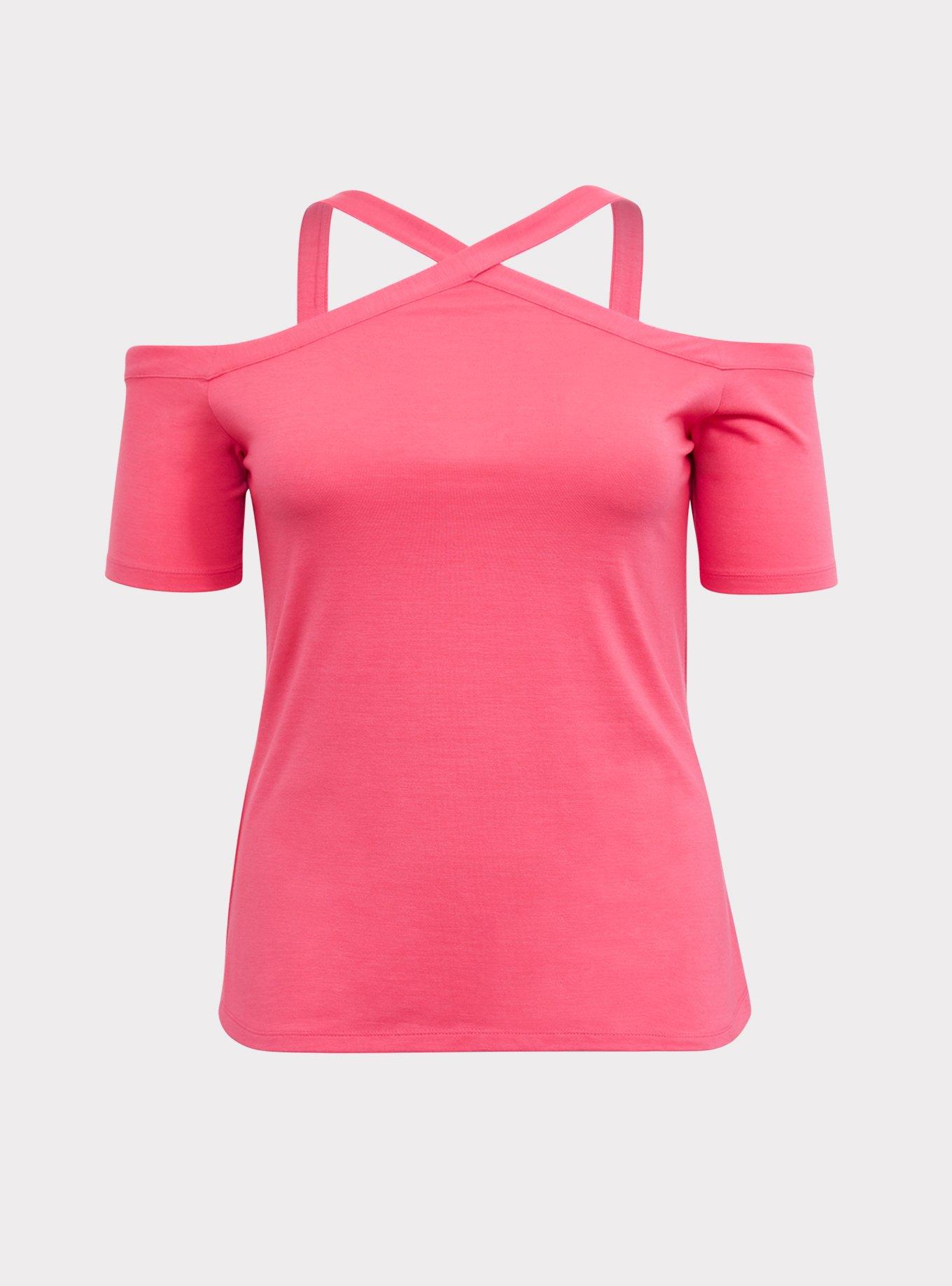Plus Size - Pink Cross Neck Cold Shoulder Foxy Tee - Torrid
