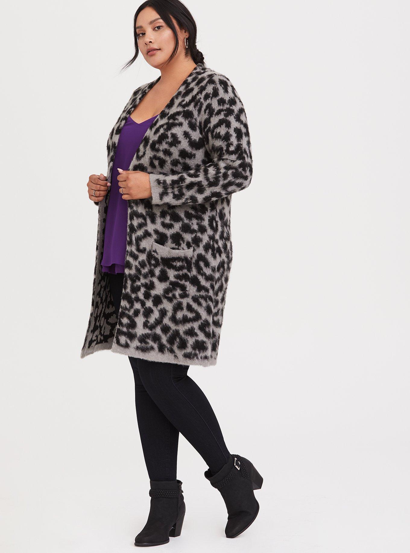 Plus Size - Grey Leopard Longline Cardigan - Torrid
