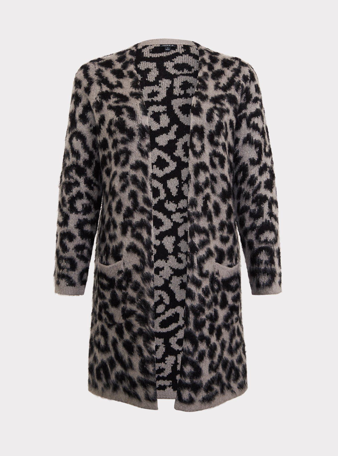 Plus Size - Grey Leopard Longline Cardigan - Torrid