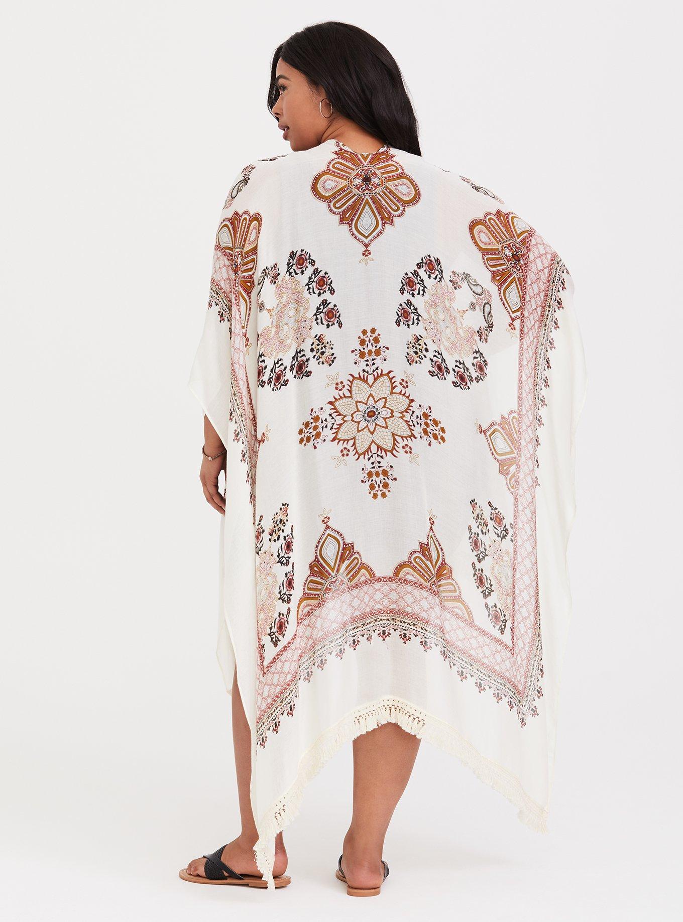 Plus Size - Ivory Mandala Fringe Ruana - Torrid