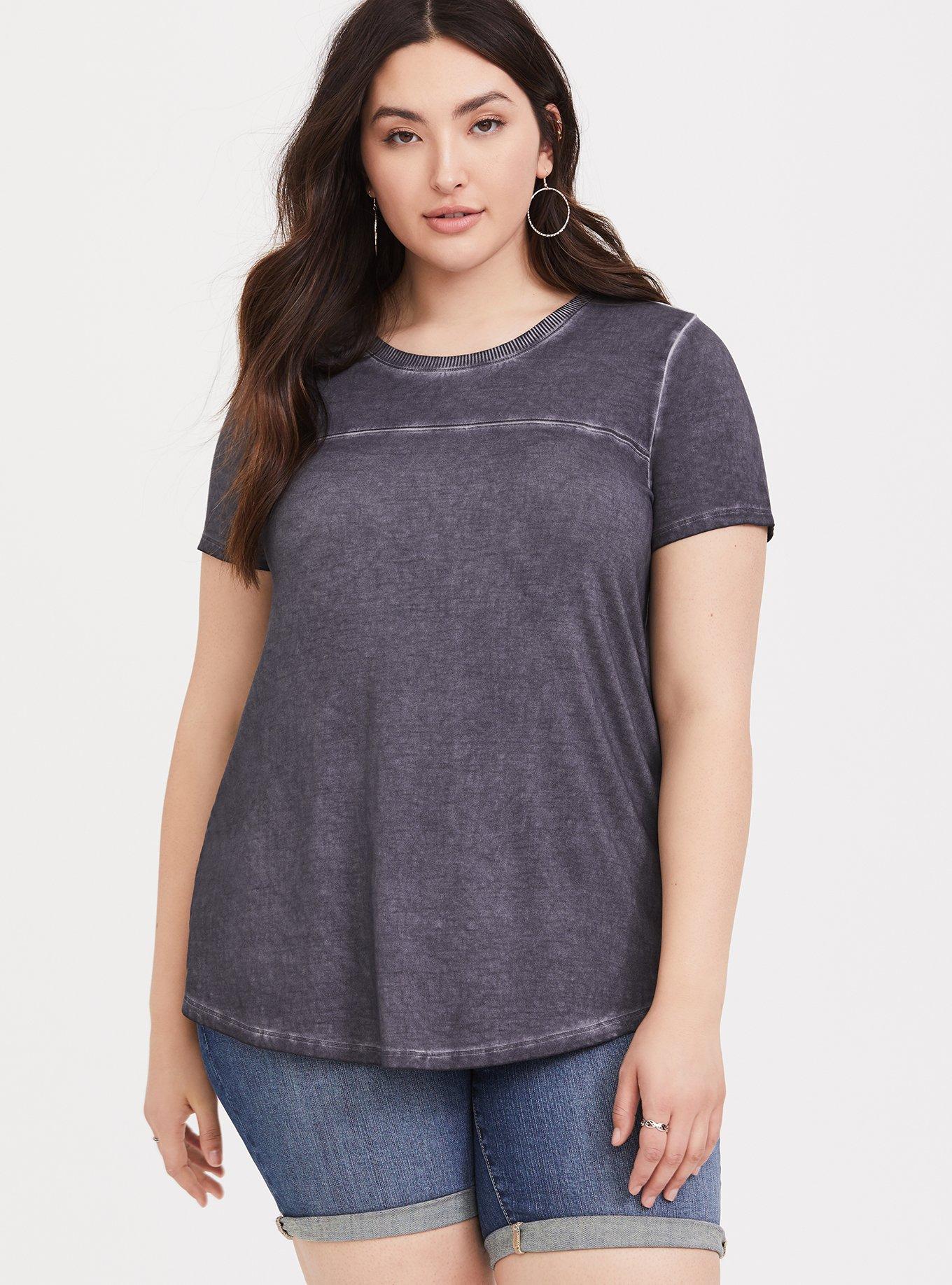 Plus Size - Super Soft Grey Oil Wash Seam Tee - Torrid
