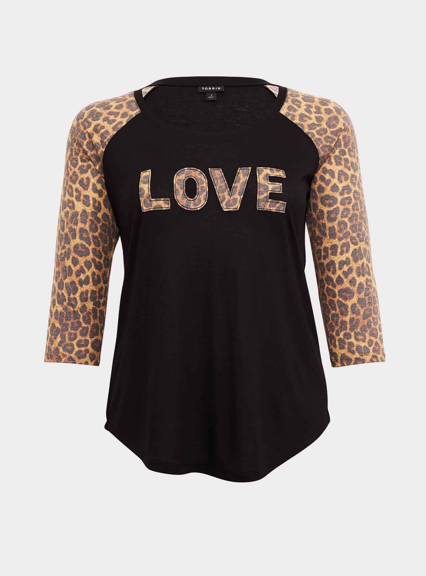 Plus Size - Black & Leopard Love Raglan Tee - Torrid