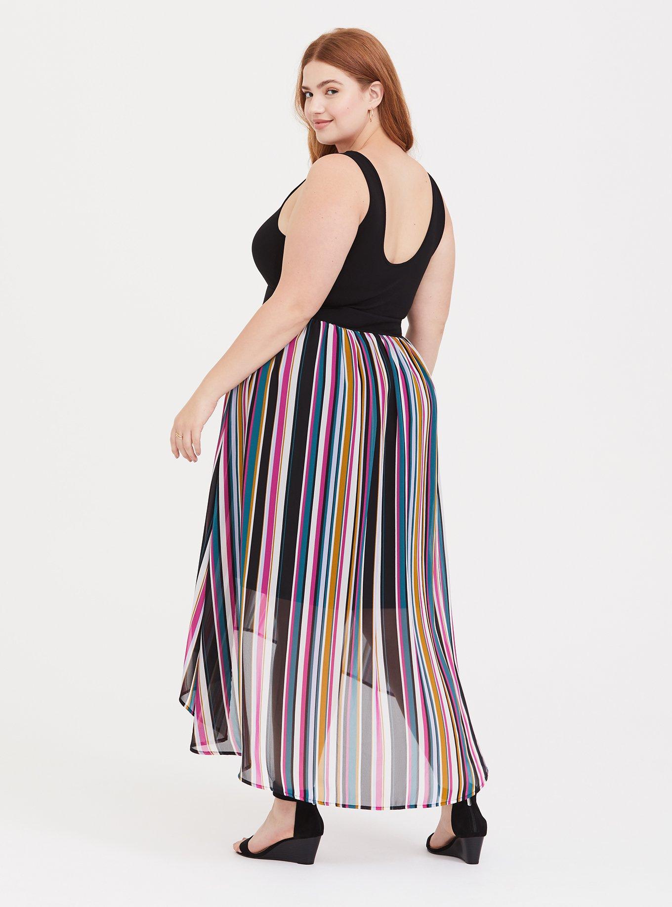 Plus Size - Multi Stripe Knit To Woven Hi-Lo Maxi Dress - Torrid