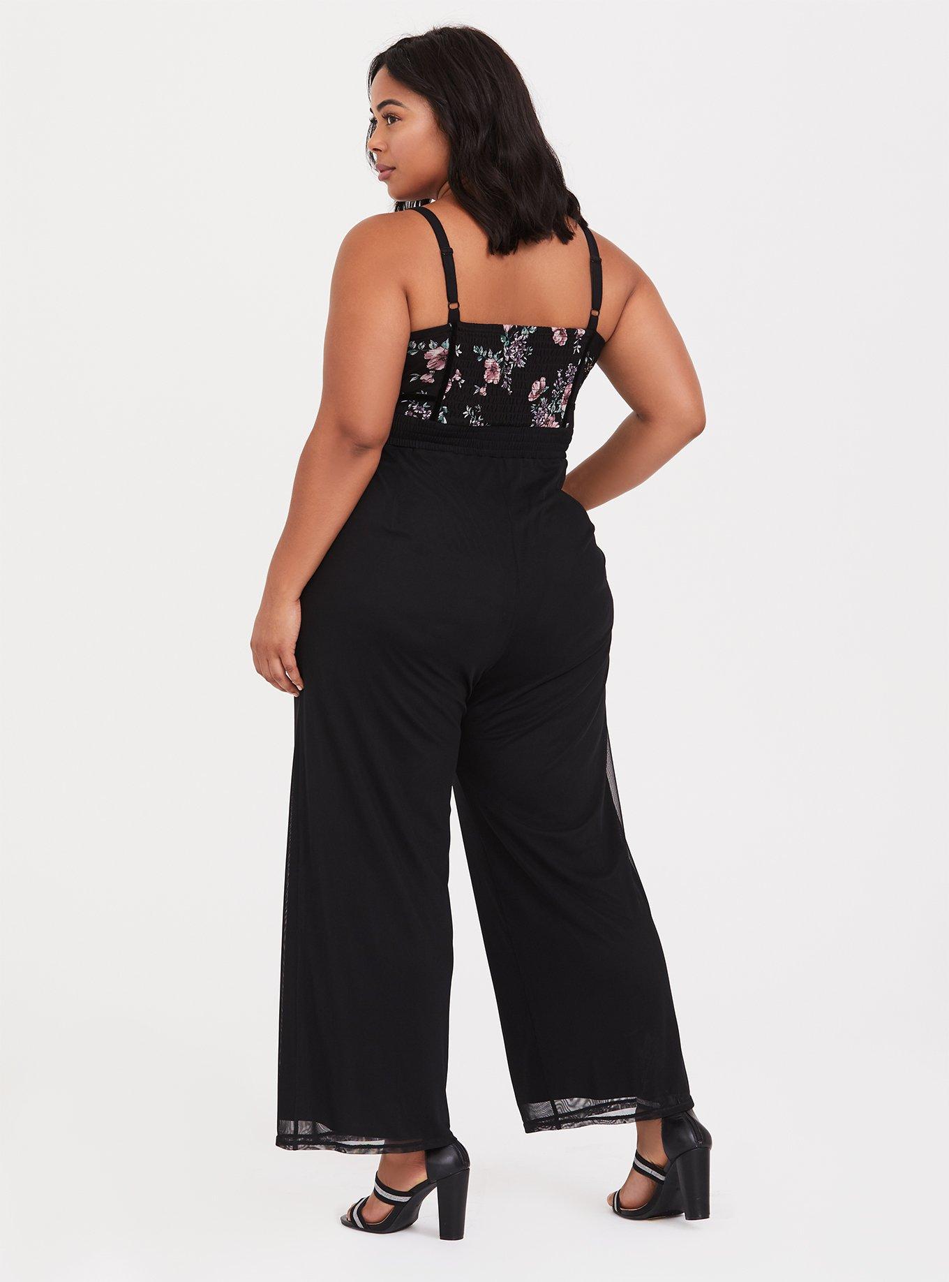 Plus Size - Black Floral Mesh Jumpsuit - Torrid