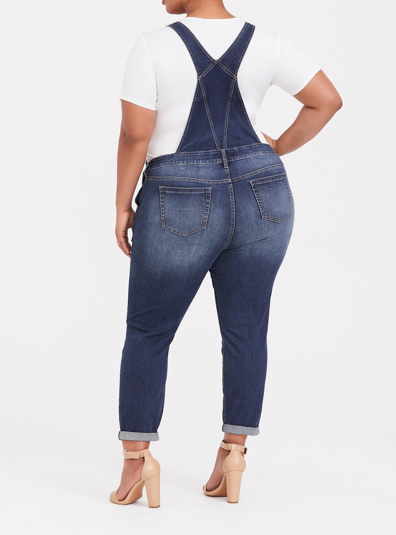 Plus Size - Crop Overall - Vintage Stretch Dark Wash - Torrid