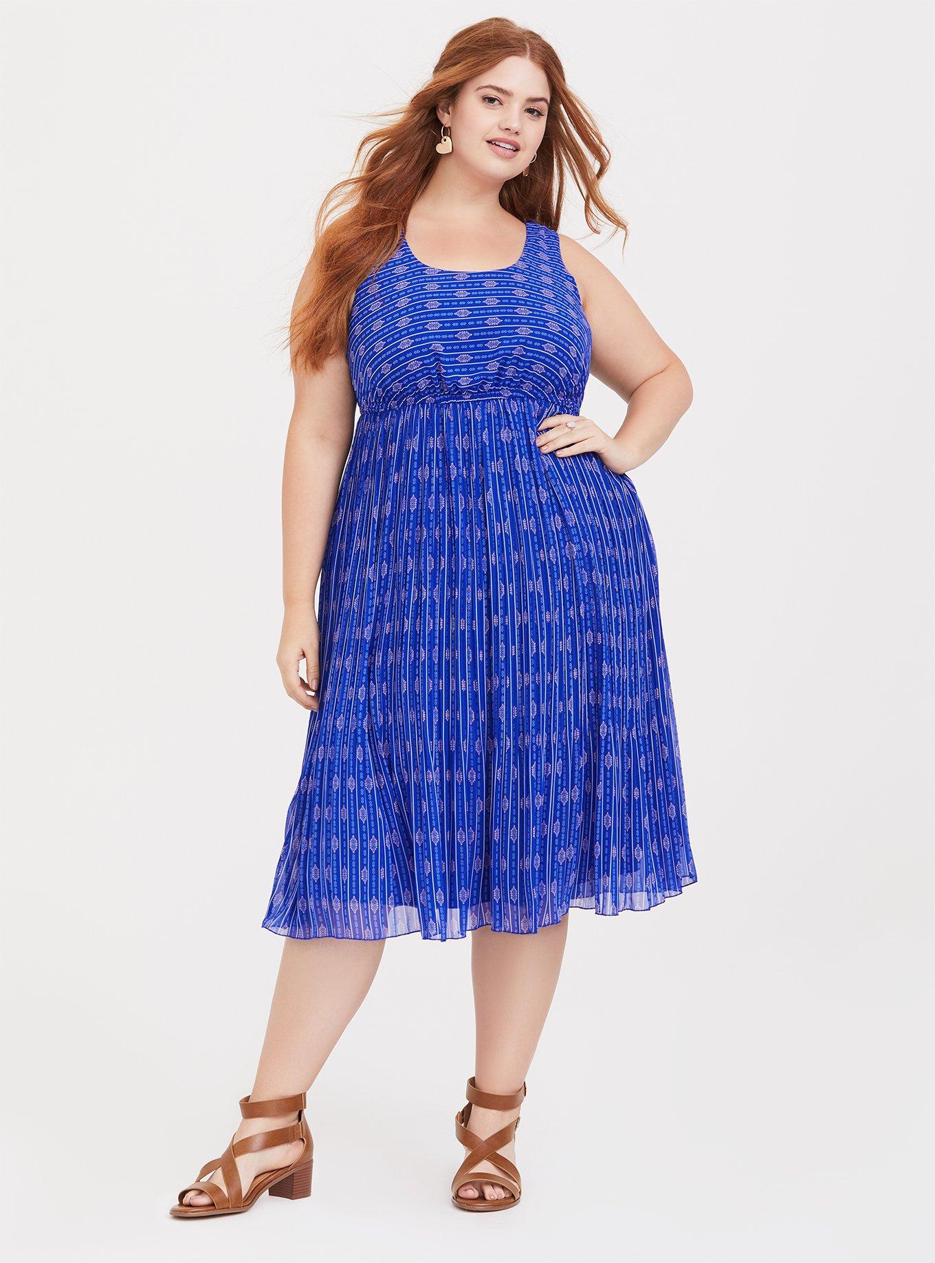 Plus Size - Electric Blue Medallion Chiffon Pleated Midi Dress - Torrid