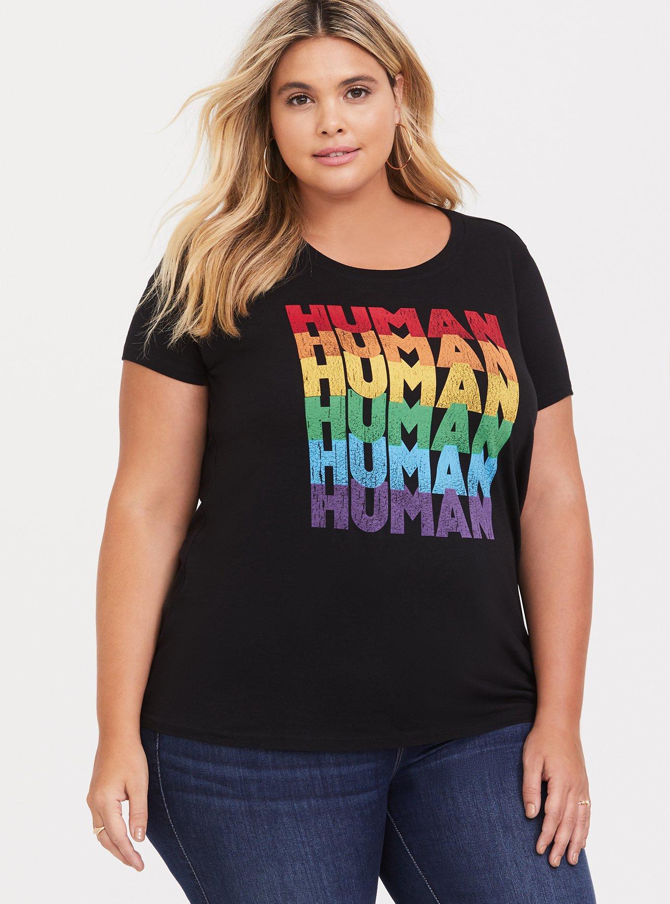 Plus Size - Black & Rainbow Pride Human Slim Fit Tee - Torrid