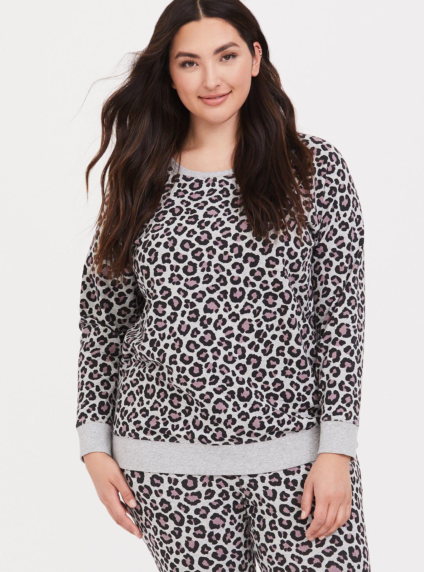 Plus Size - Grey & Pink Leopard Print Pullover Sweatshirt - Torrid