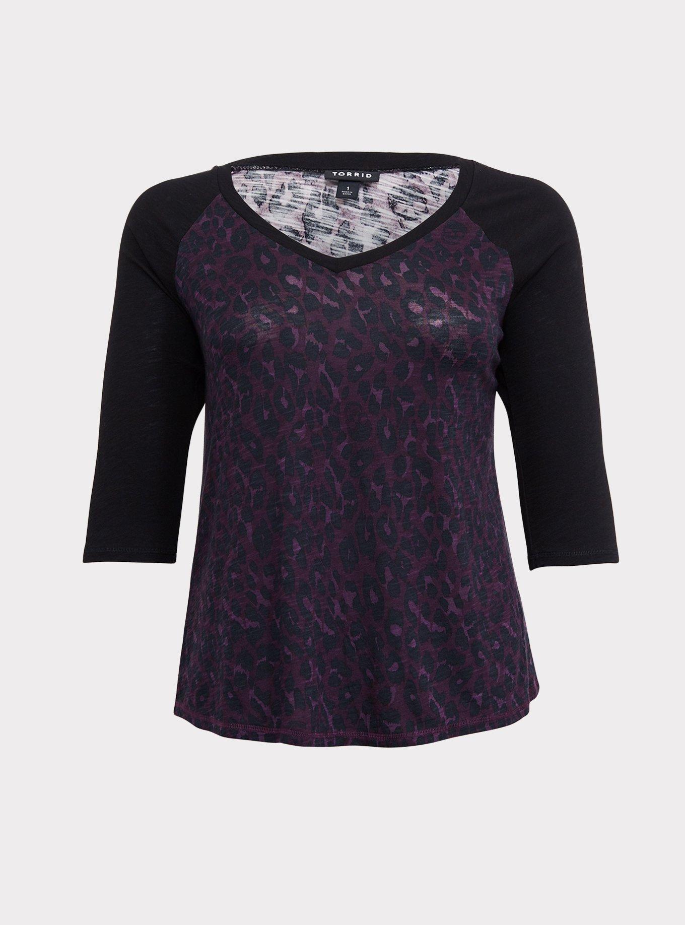 Plus Size - Purple Leopard Classic Fit Raglan Tee - Torrid