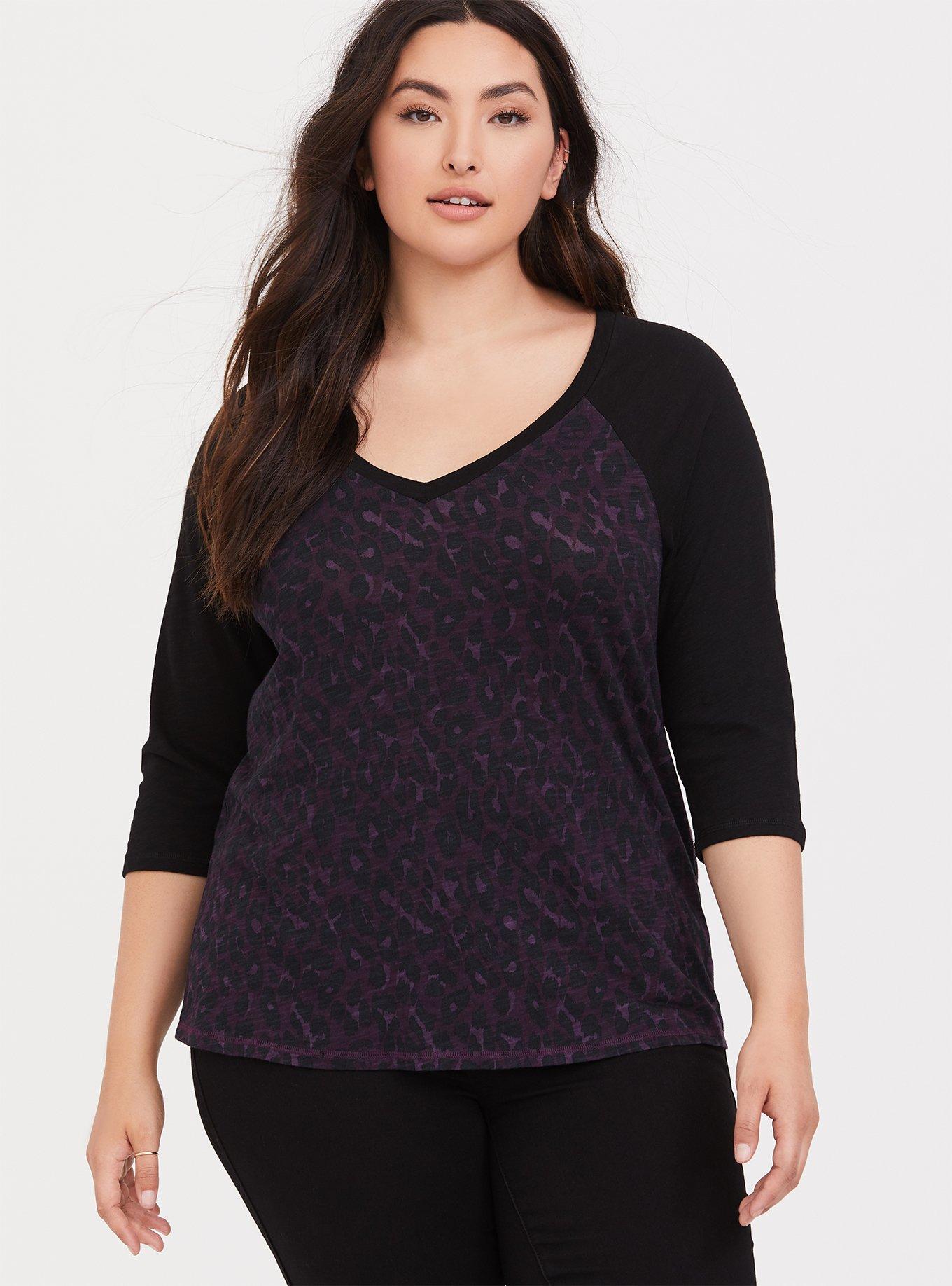 Plus Size - Purple Leopard Classic Fit Raglan Tee - Torrid