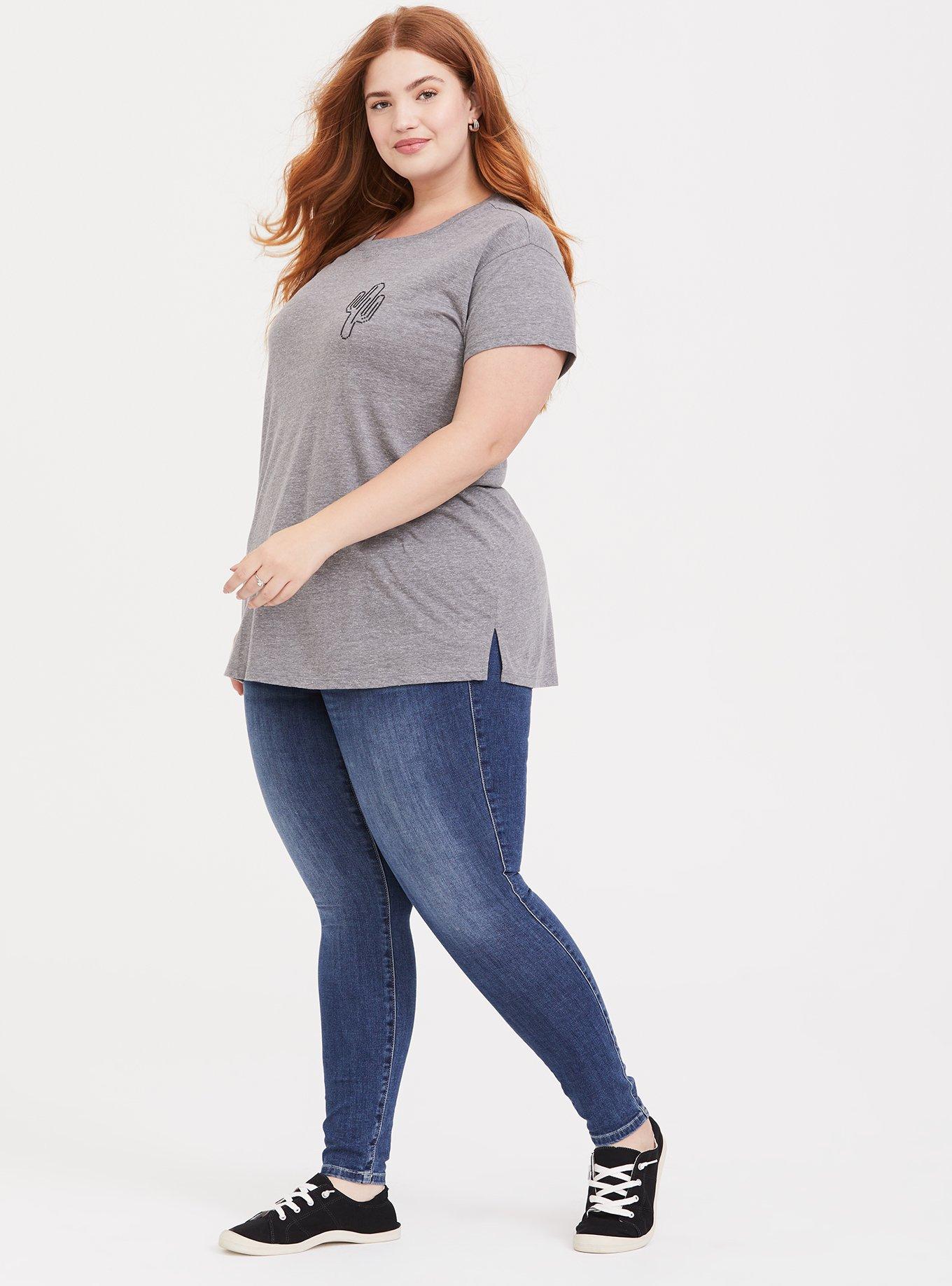 Plus Size - Grey Cactus Relaxed Fit Crew Tee - Torrid