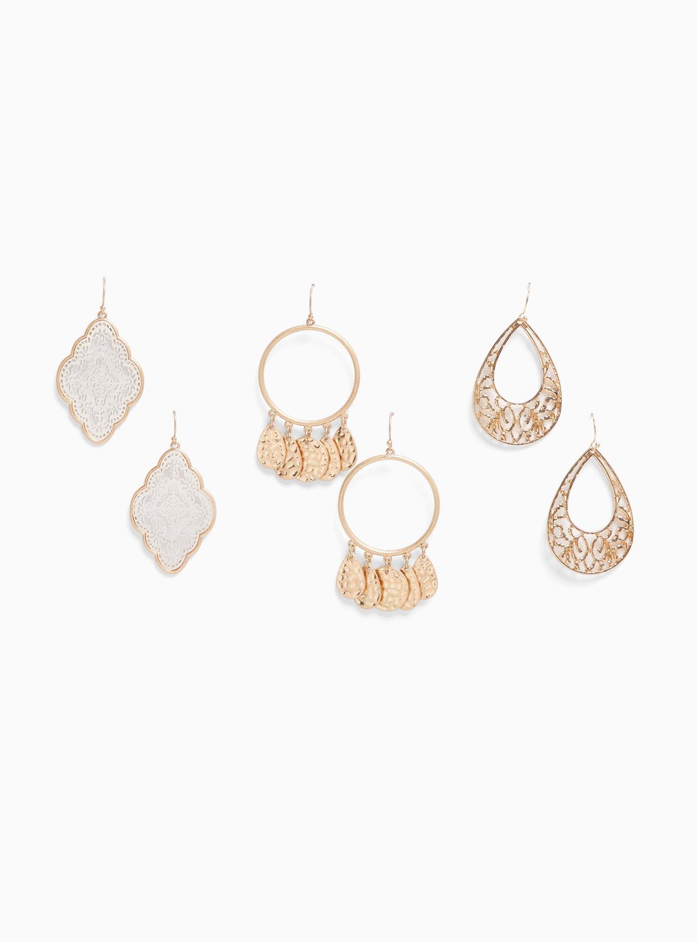 Plus Size - Gold-Tone Filigree Earrings - Set of 3 - Torrid