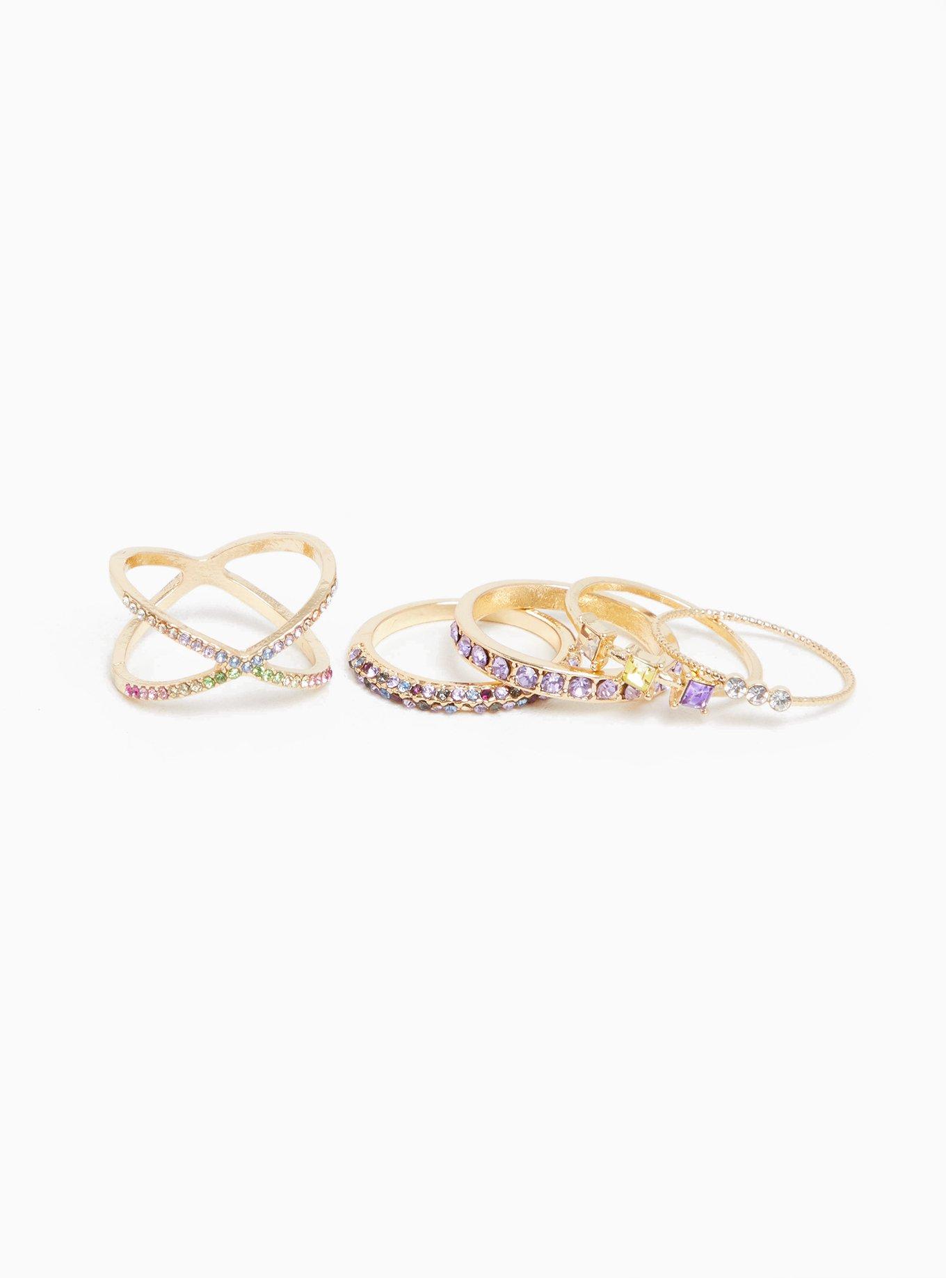 Plus Size - Multi Colored Stone Stackable Ring - Set of 5 - Torrid