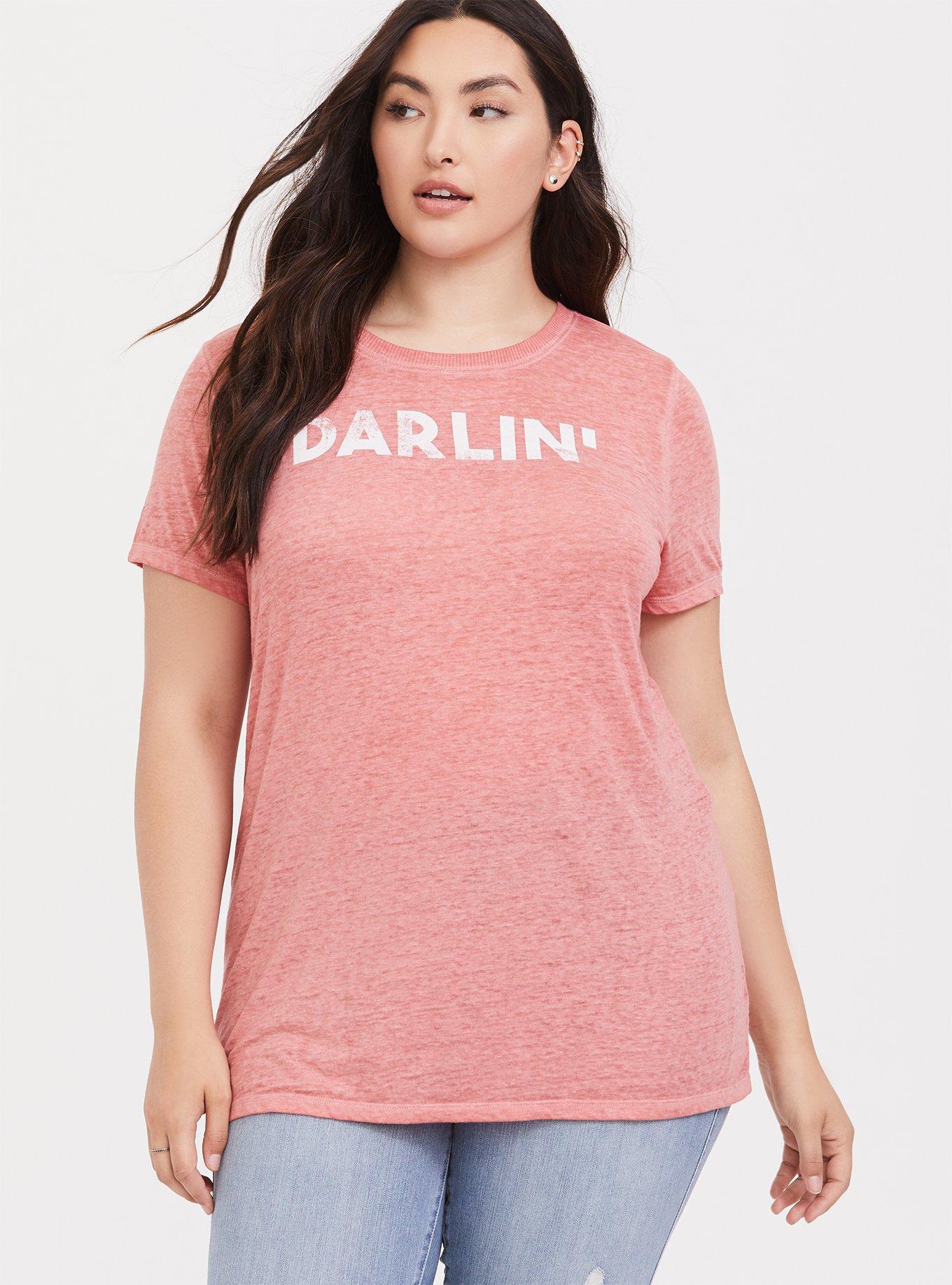 Plus Size - Darlin' Pink Burnout Crew Tee - Torrid