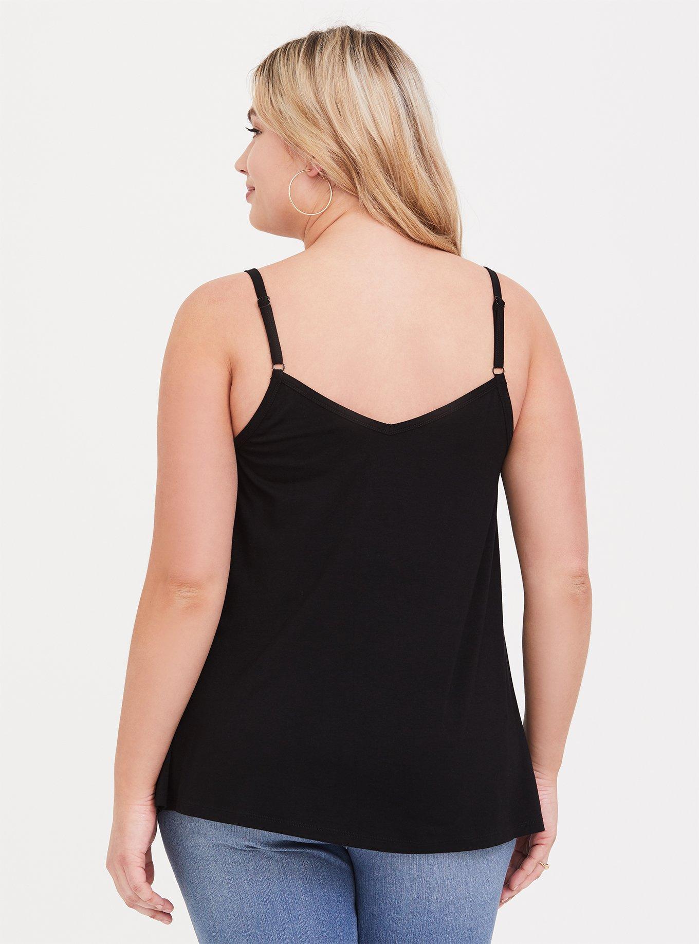 Plus Size - Super Soft Black Lace Insert Strappy Cami - Torrid