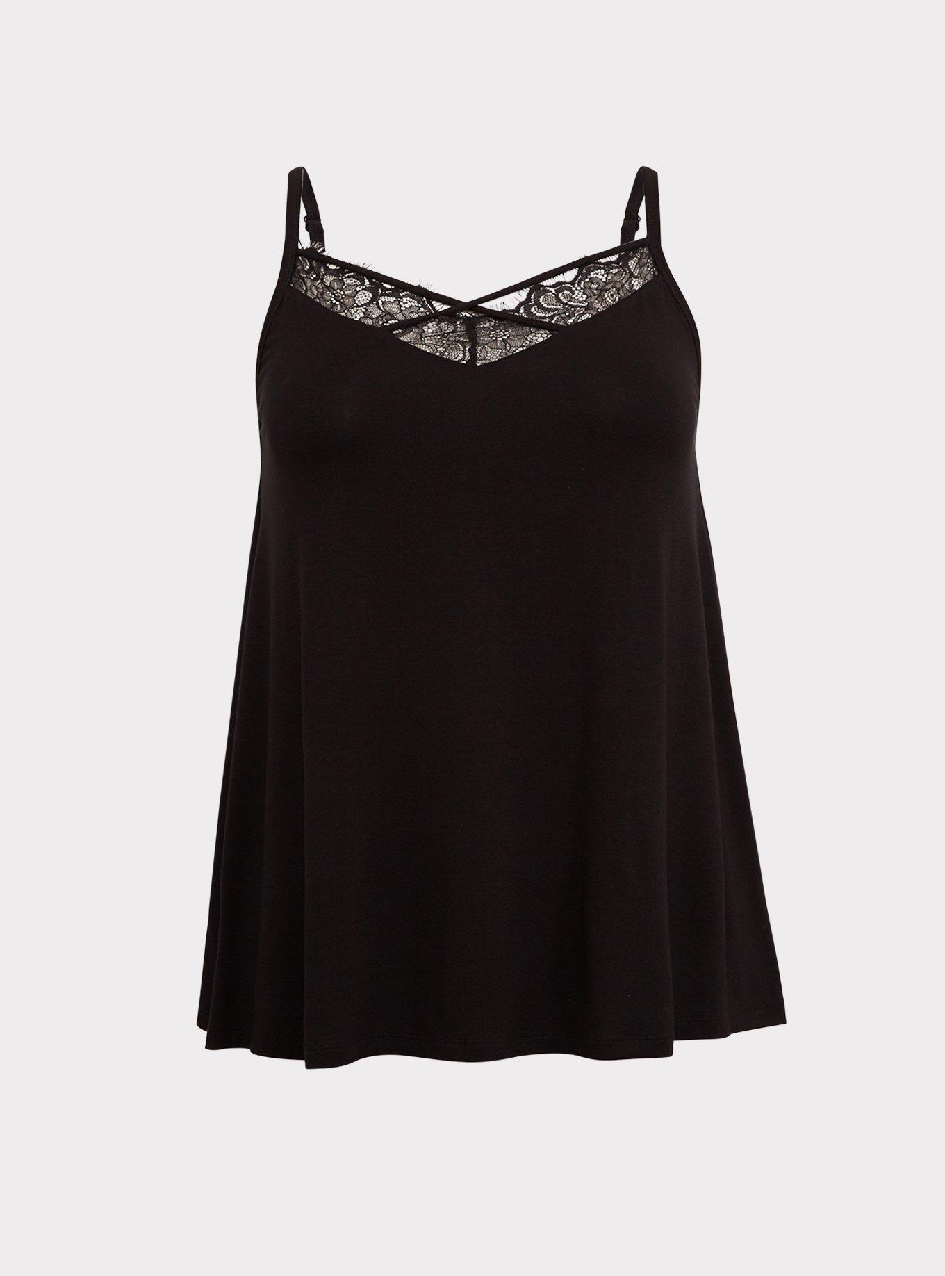 Plus Size - Super Soft Black Lace Insert Strappy Cami - Torrid