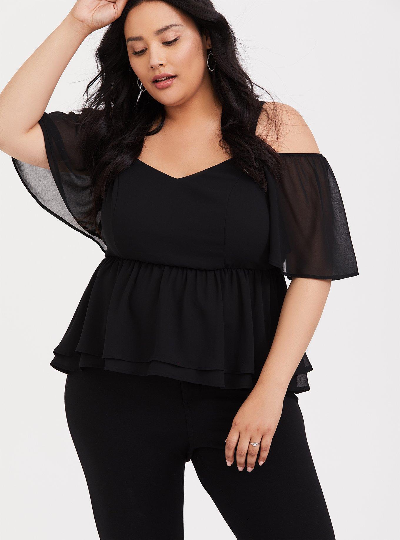 Plus Size - Black Chiffon Cold Shoulder Cami - Torrid
