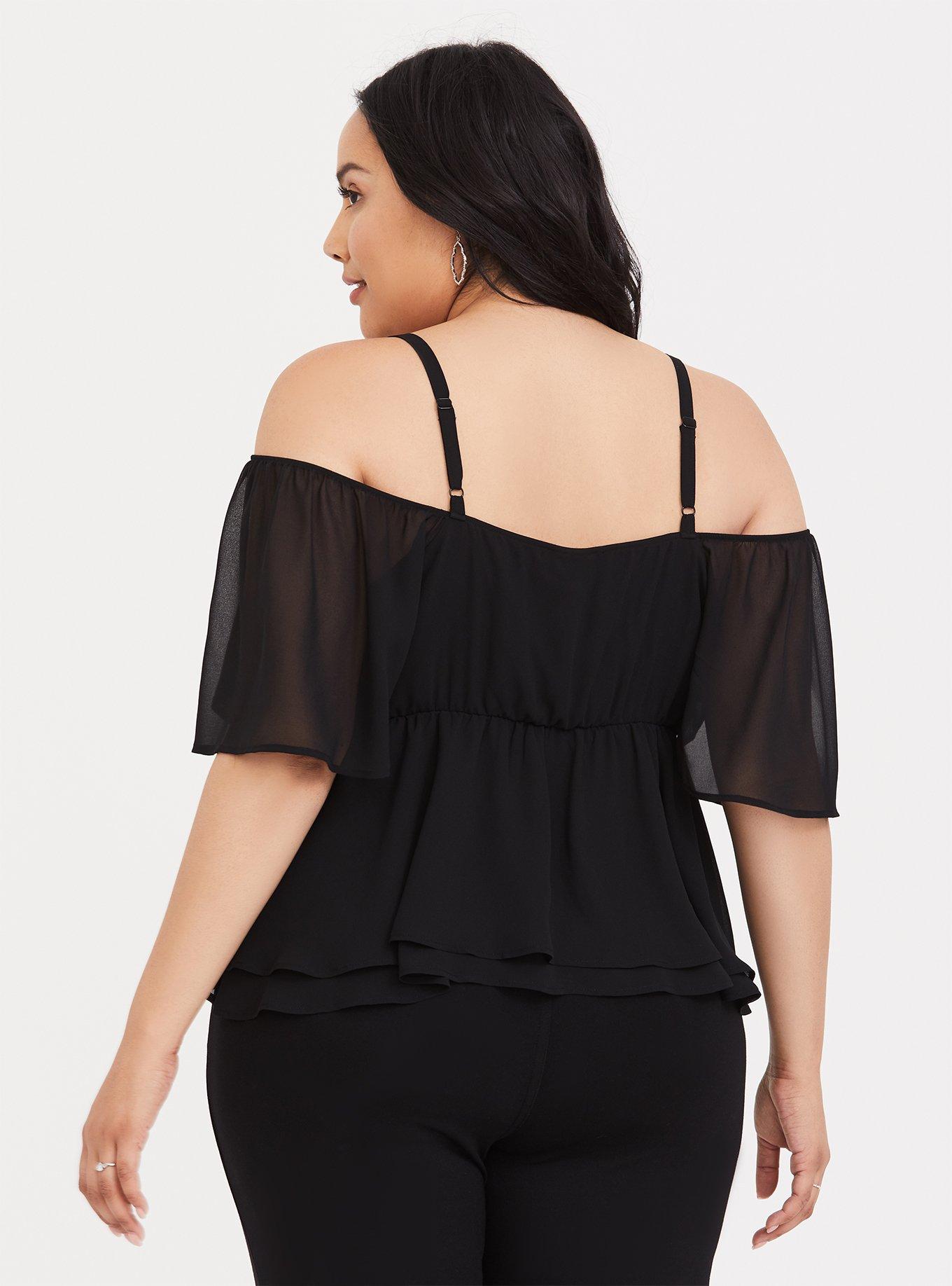 Plus Size - Black Chiffon Cold Shoulder Cami - Torrid