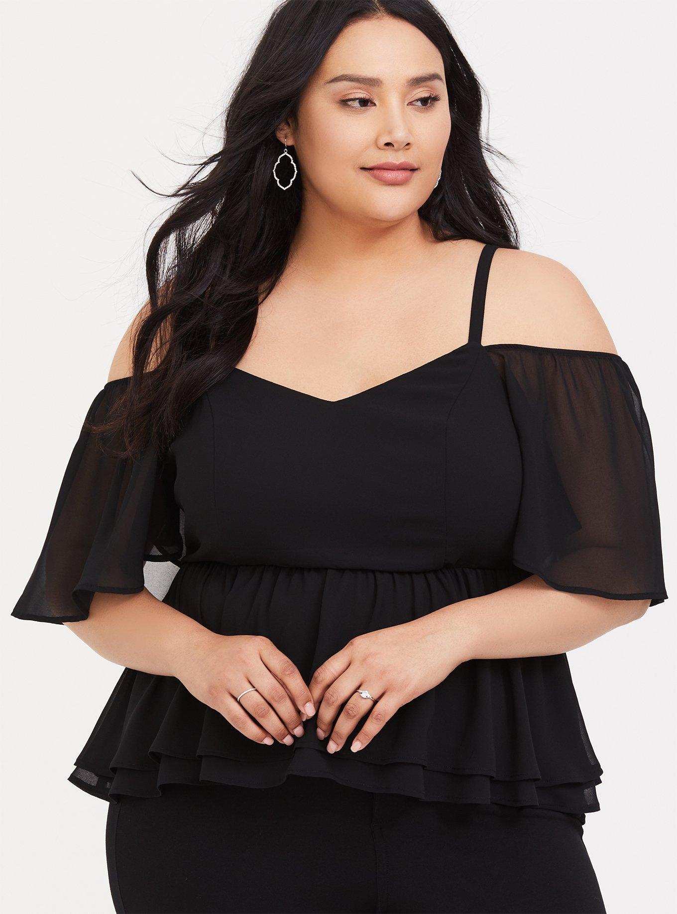 Plus Size - Black Chiffon Cold Shoulder Cami - Torrid