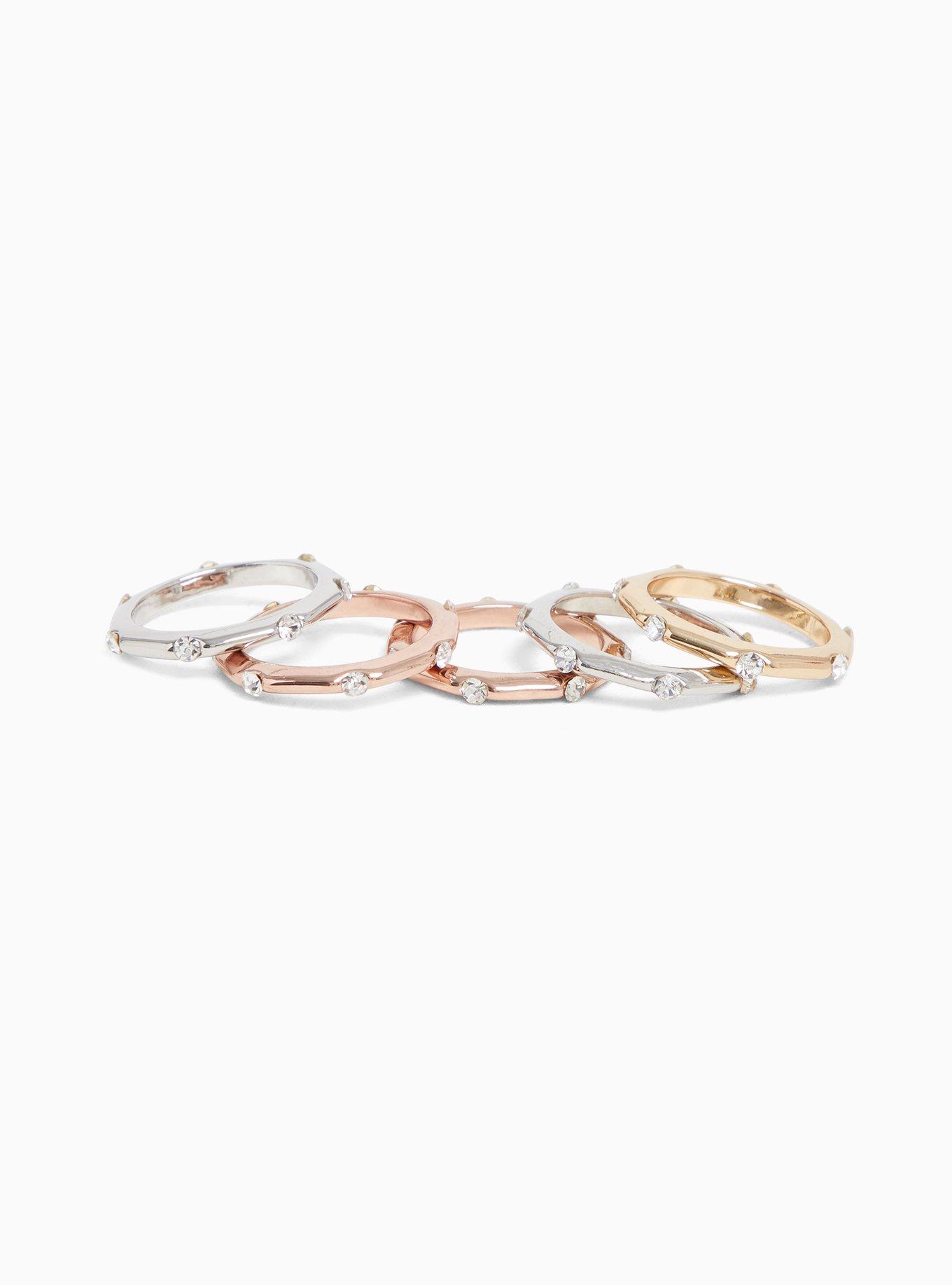 Plus Size - Rhinestone Stackable Ring Set - Set of 5 - Torrid